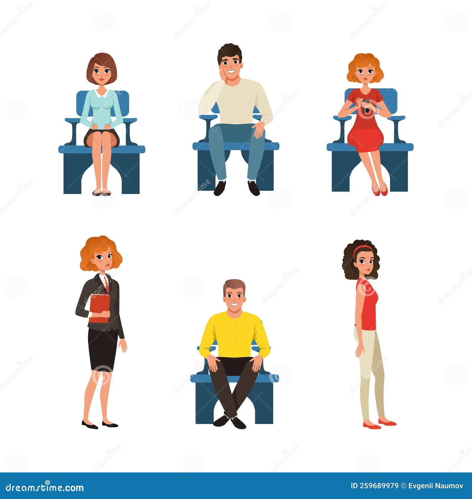 People Characters Sitting and Standing in Queue Vector Set Stock Vector ...