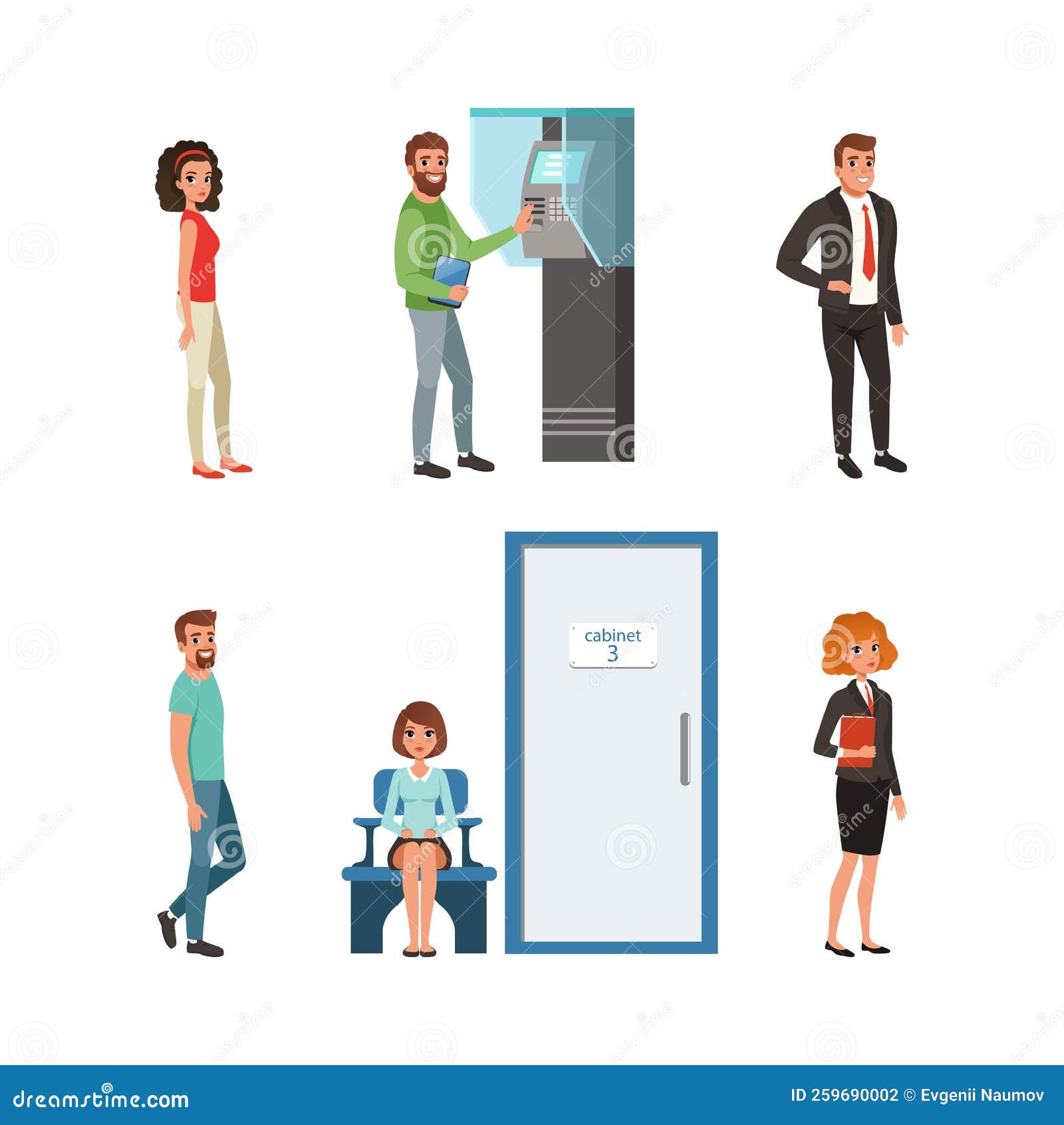 People Characters Sitting and Standing in Queue Vector Set Stock Vector ...