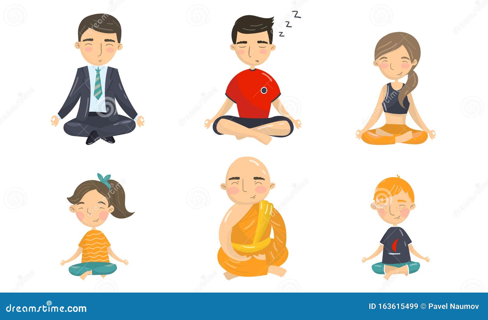 People Characters Sitting in Yoga Pose and Doing Meditation Vector Set ...