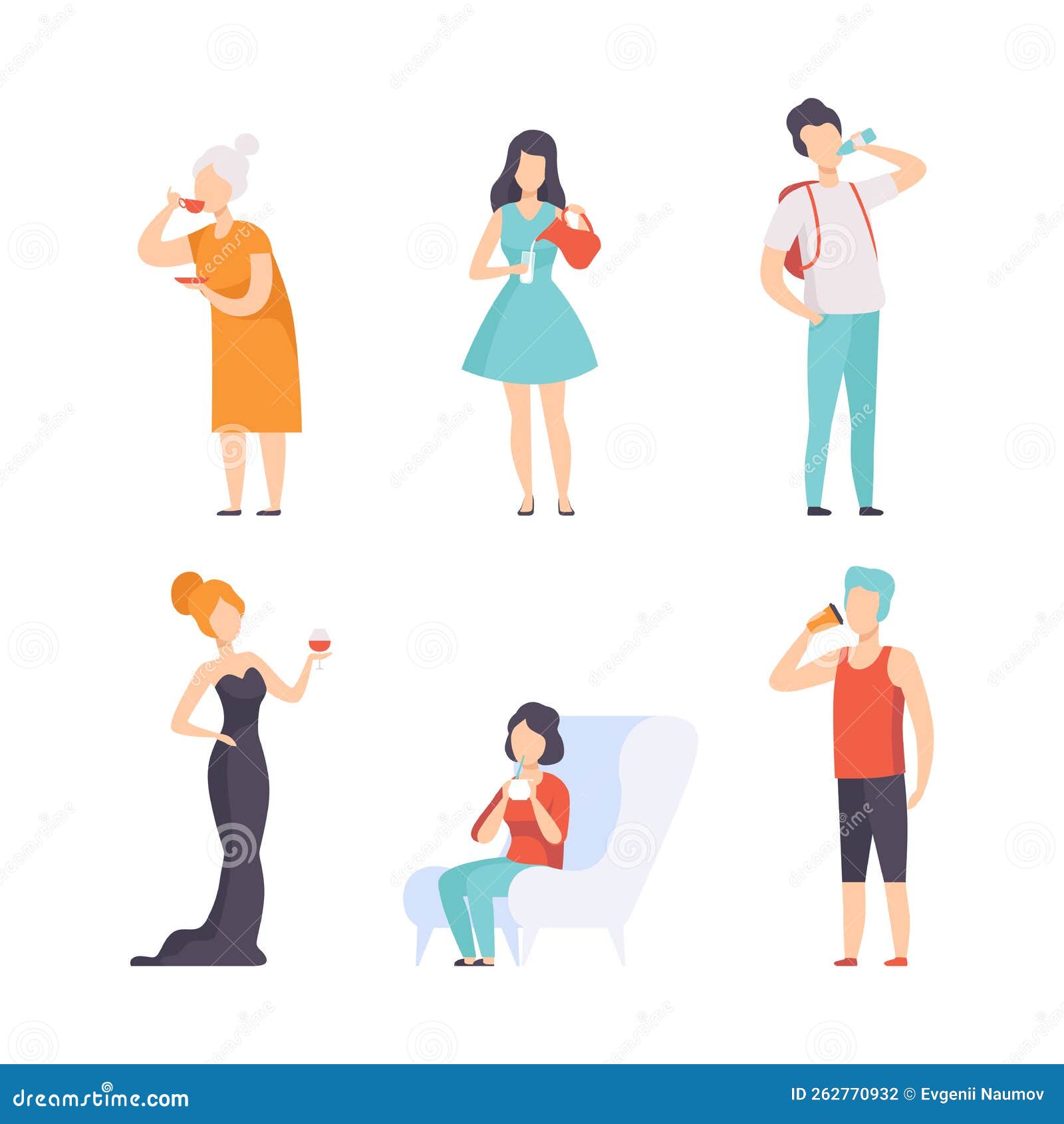 People Characters Standing and Drinking Different Beverage Vector Set ...