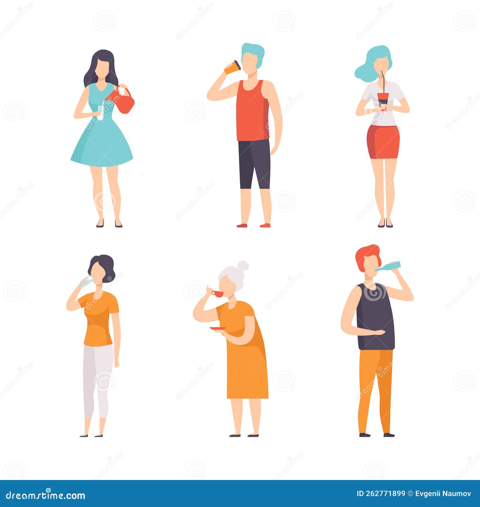 People Characters Standing and Drinking Different Beverage Vector Set ...