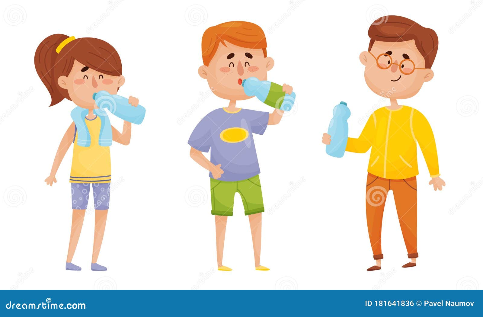 People Characters Standing and Drinking Still Mineral Water from ...