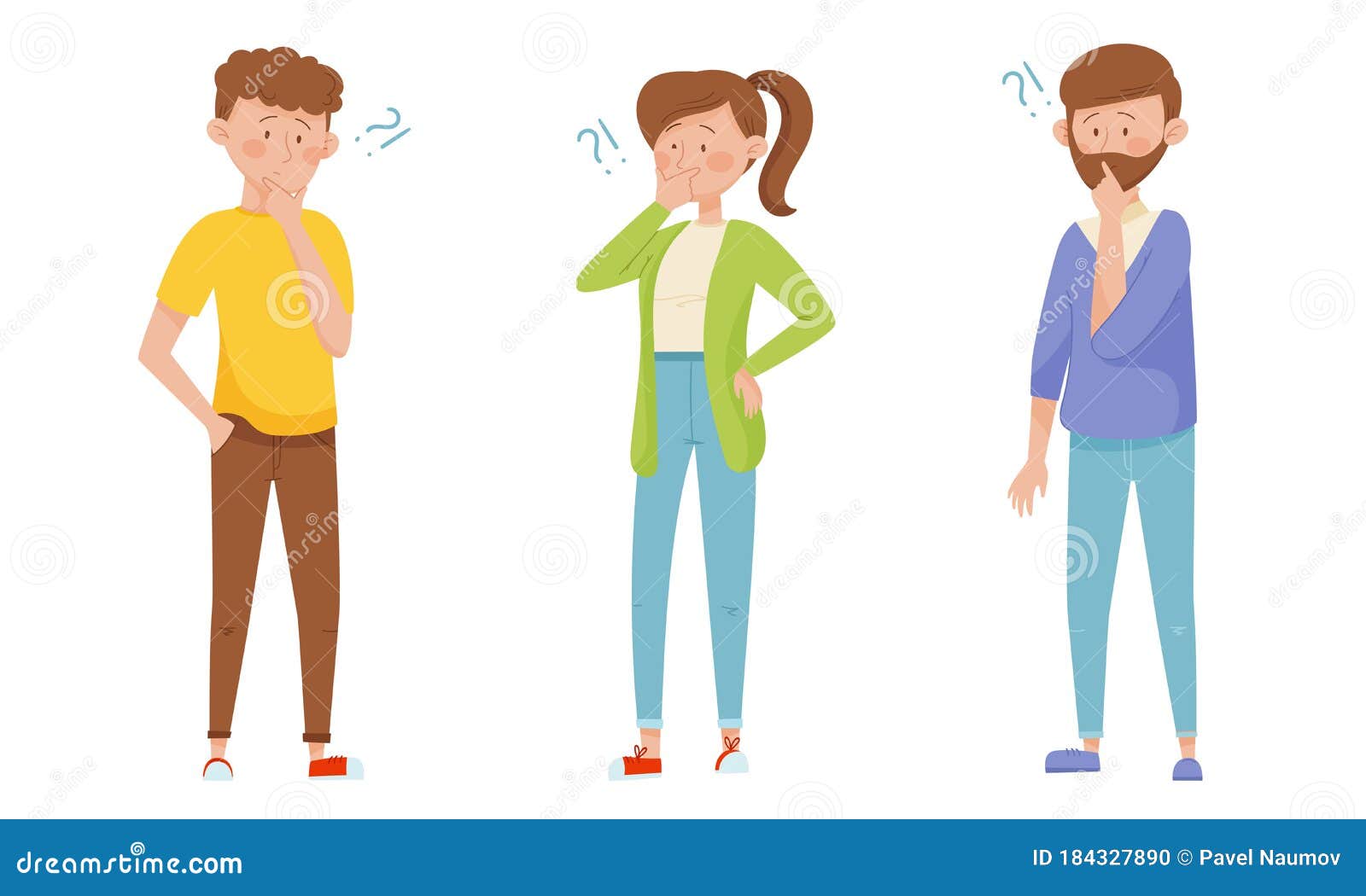 People Characters Standing with Thoughtful Expression on Their Faces ...