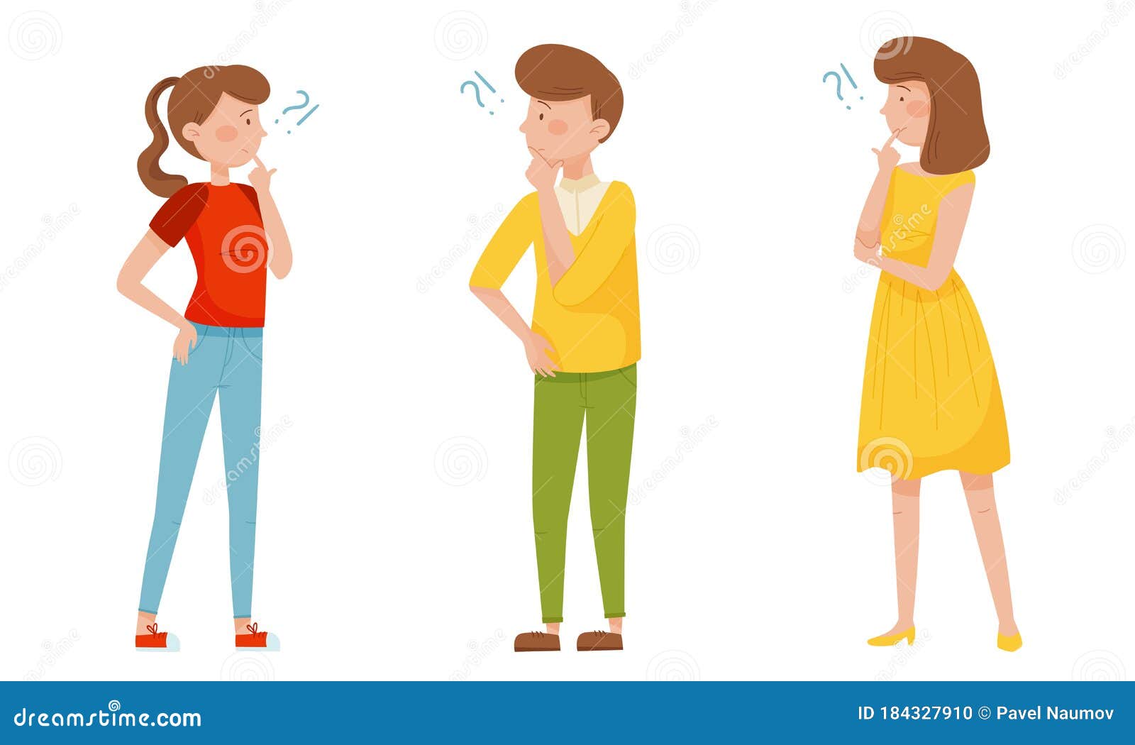 People Characters Standing with Thoughtful Expression on Their Faces ...