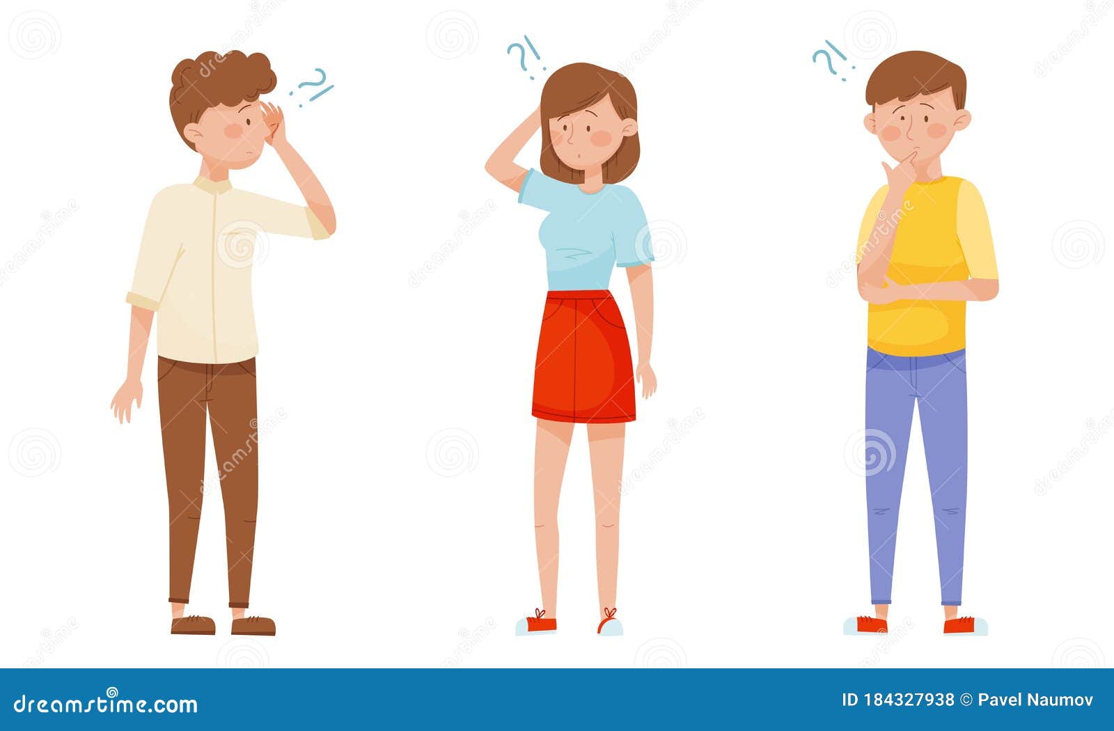 People Characters Standing with Thoughtful Expression on Their Faces ...