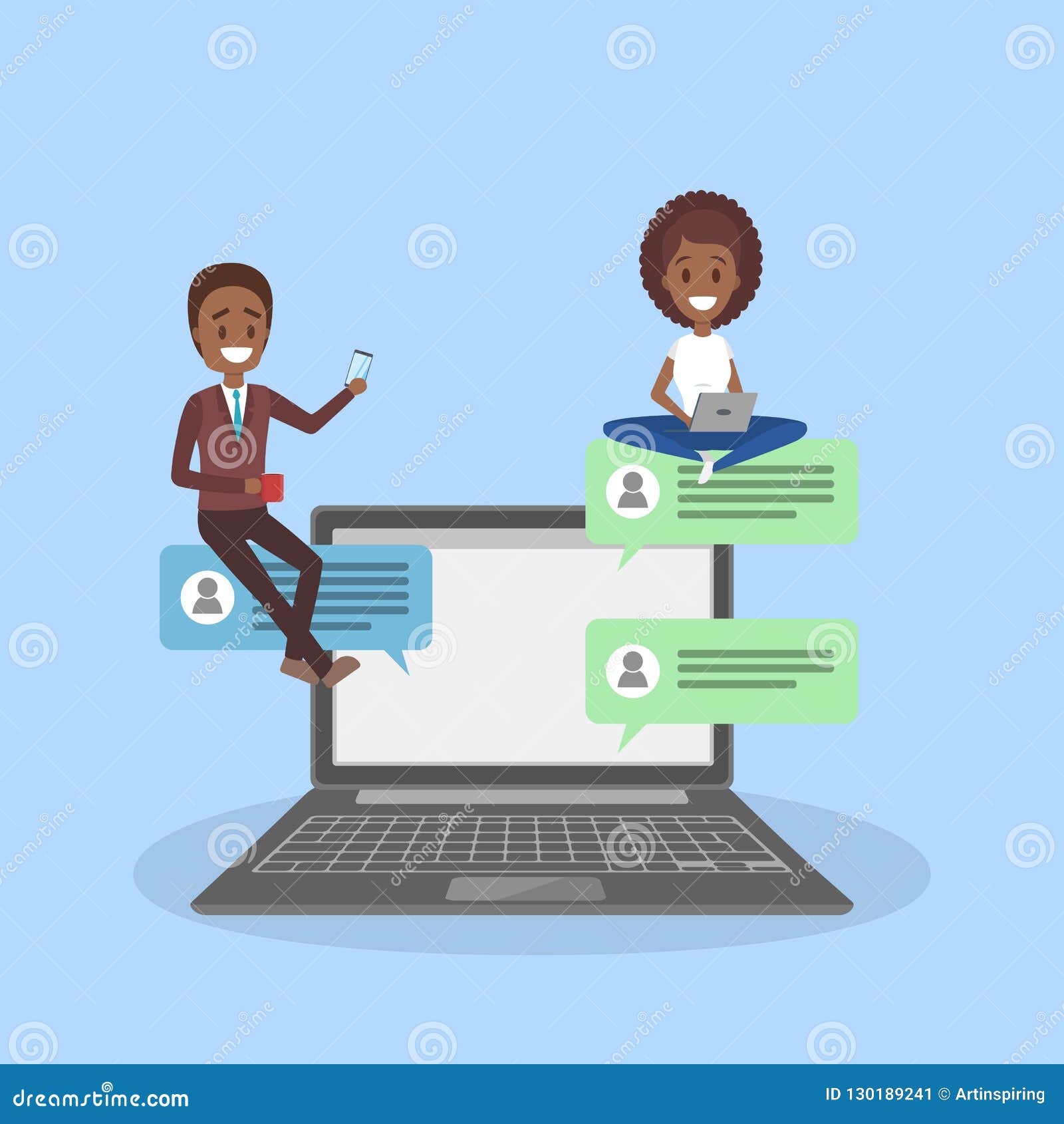 People Chat Together on Computer or Mobile Phone Stock Vector ...