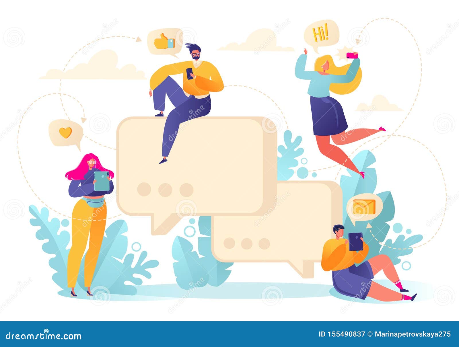 Vector People Characters Chatting with Phones and Tablets on Social ...