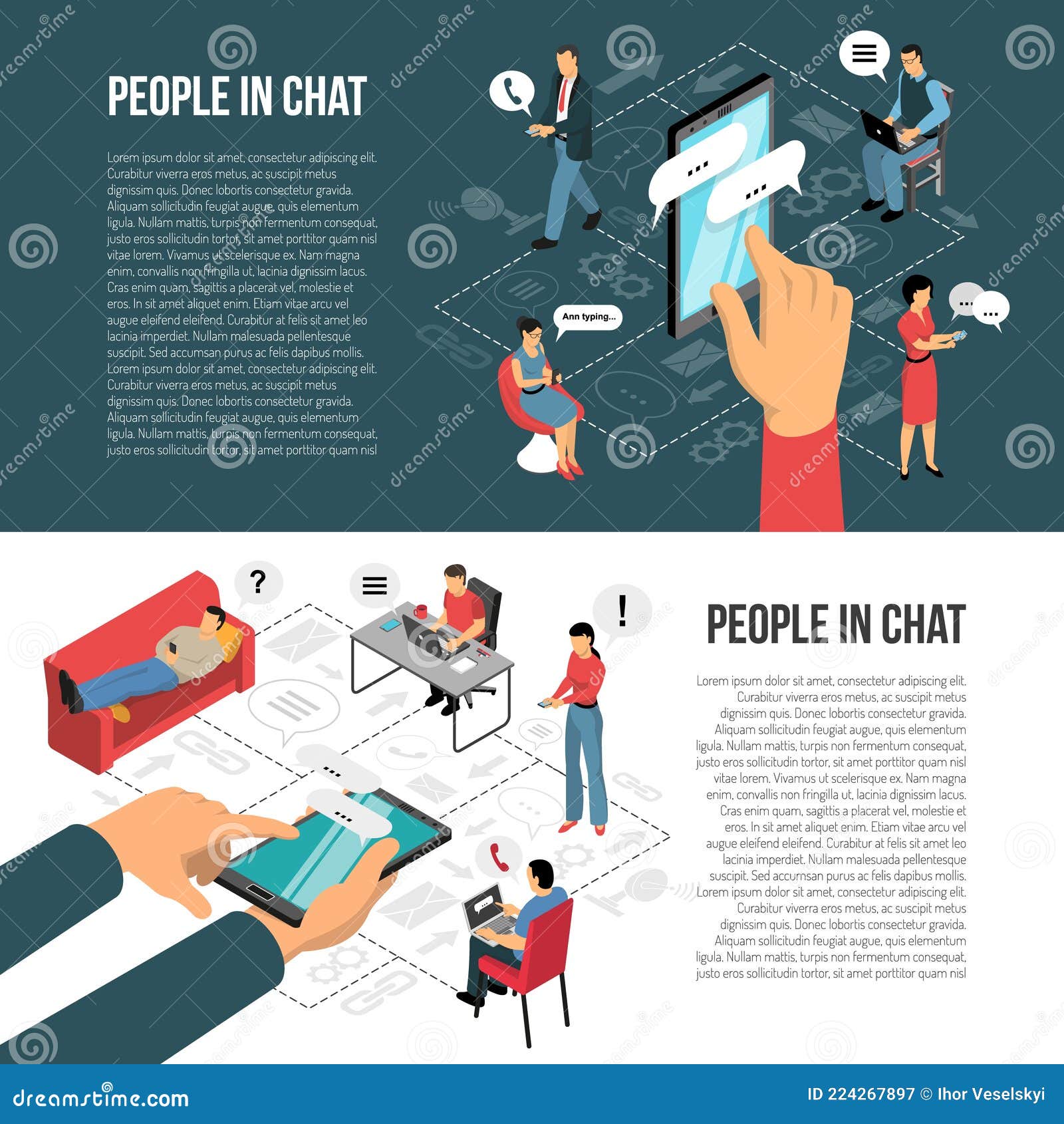 People Chatting Online Isometric Banners Stock Vector - Illustration of ...