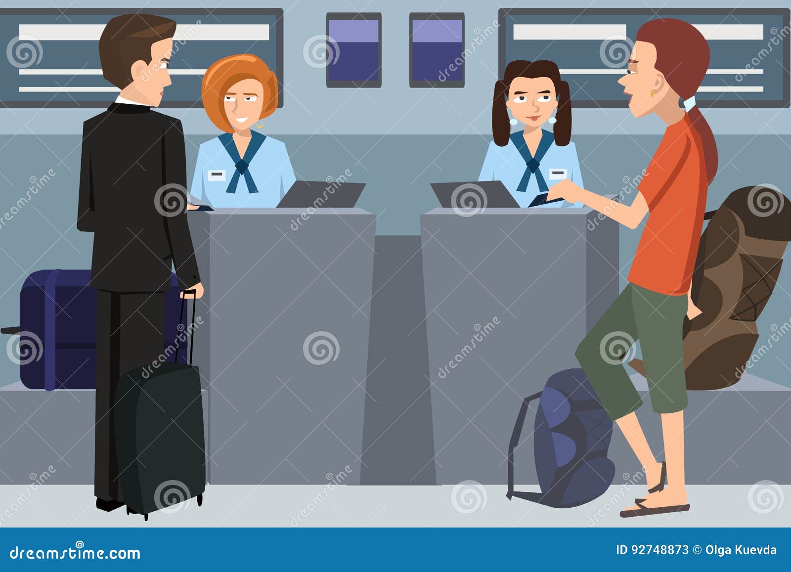 People Checking in at the Airline Desk Stock Vector - Illustration of ...