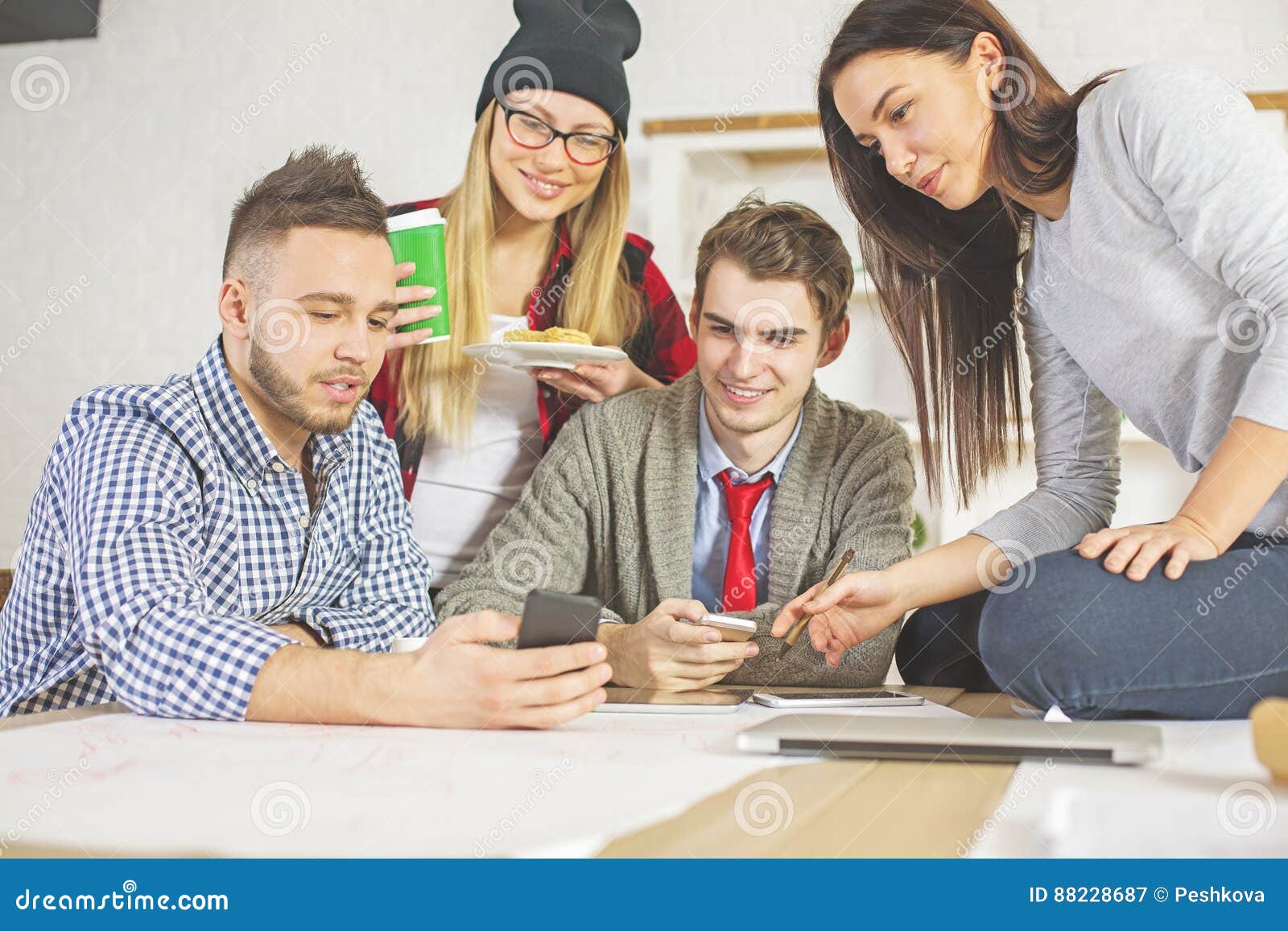 People checking phones stock image. Image of colleagues - 88228687