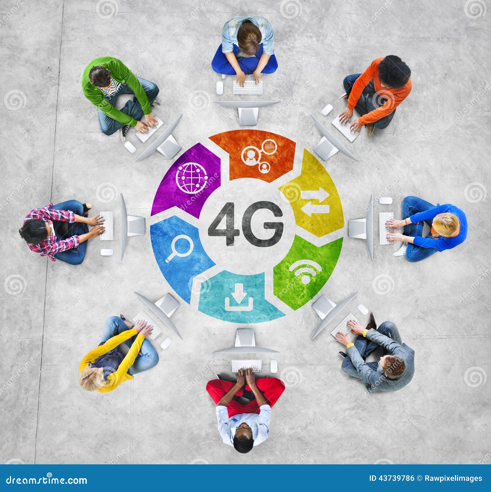 People in Circle Using Computer with 4G Concept Stock Photo - Image of ...