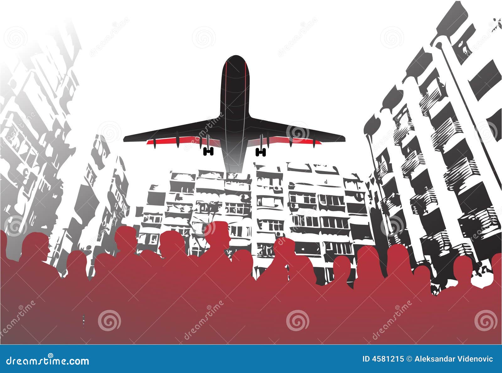 City And Airplane Vector Silhouettes | CartoonDealer.com #9320235