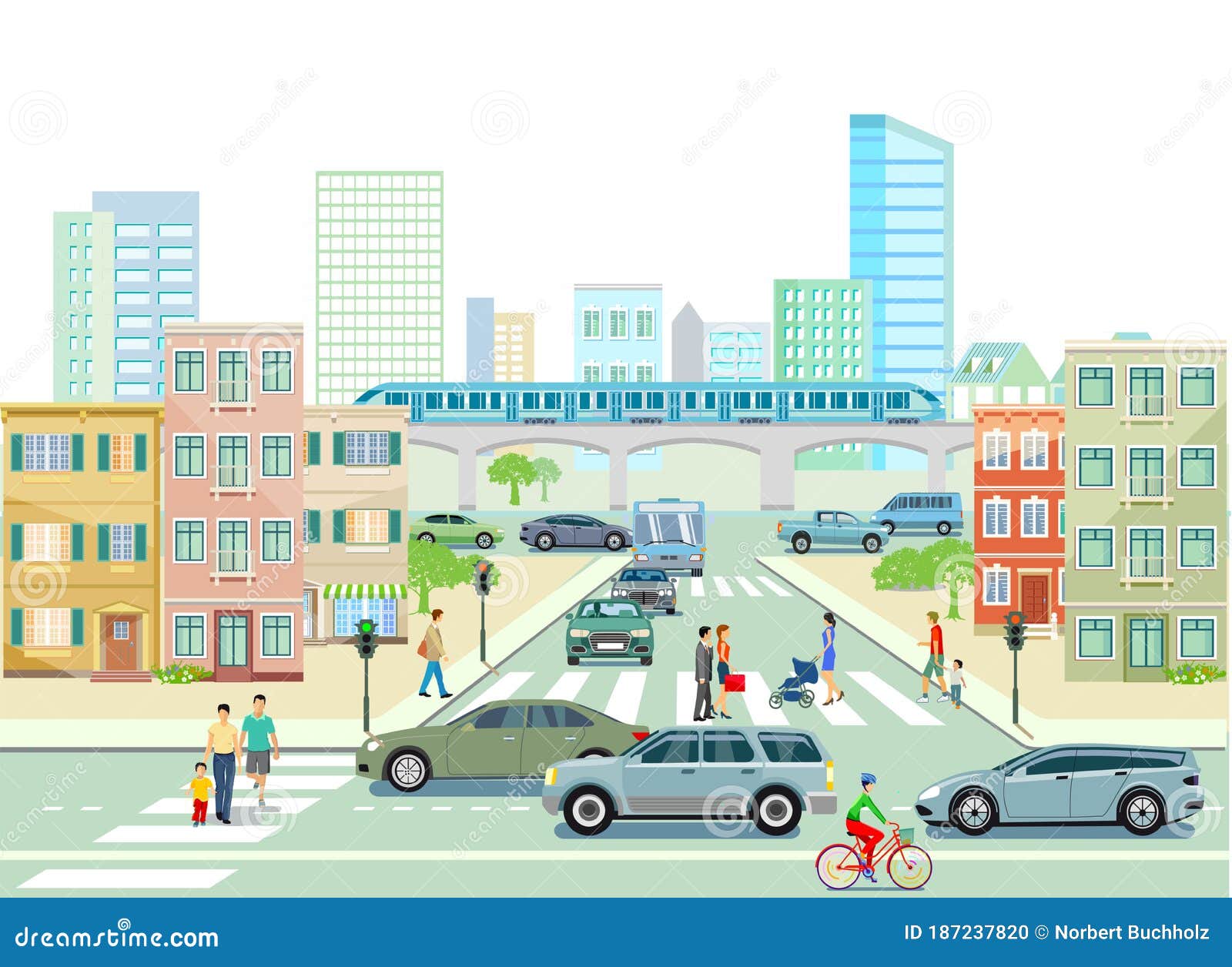 People in the City with Traffic Stock Vector - Illustration of vector ...
