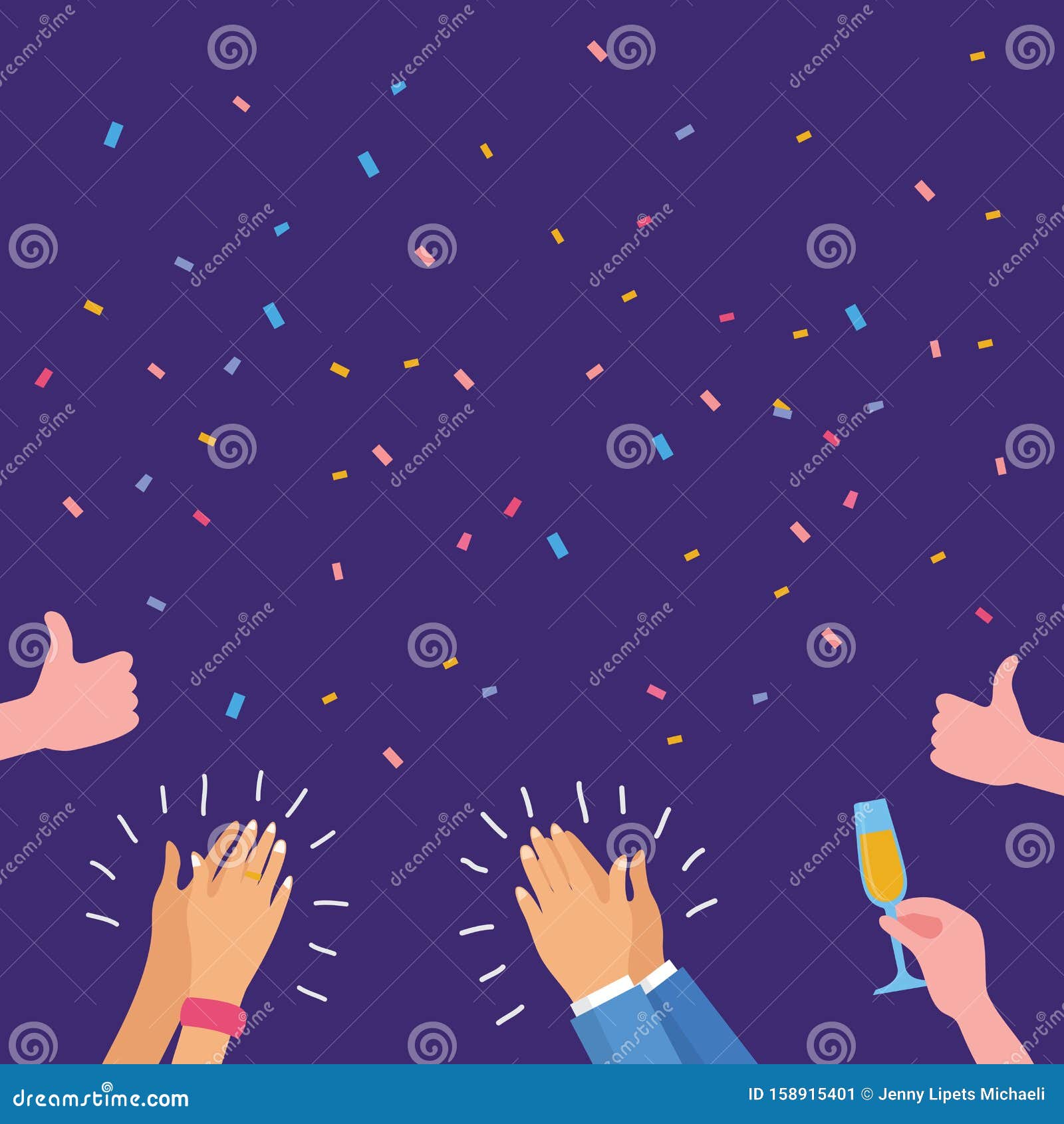 People Clapping and Celebrating with Confetti All Around Stock Vector ...