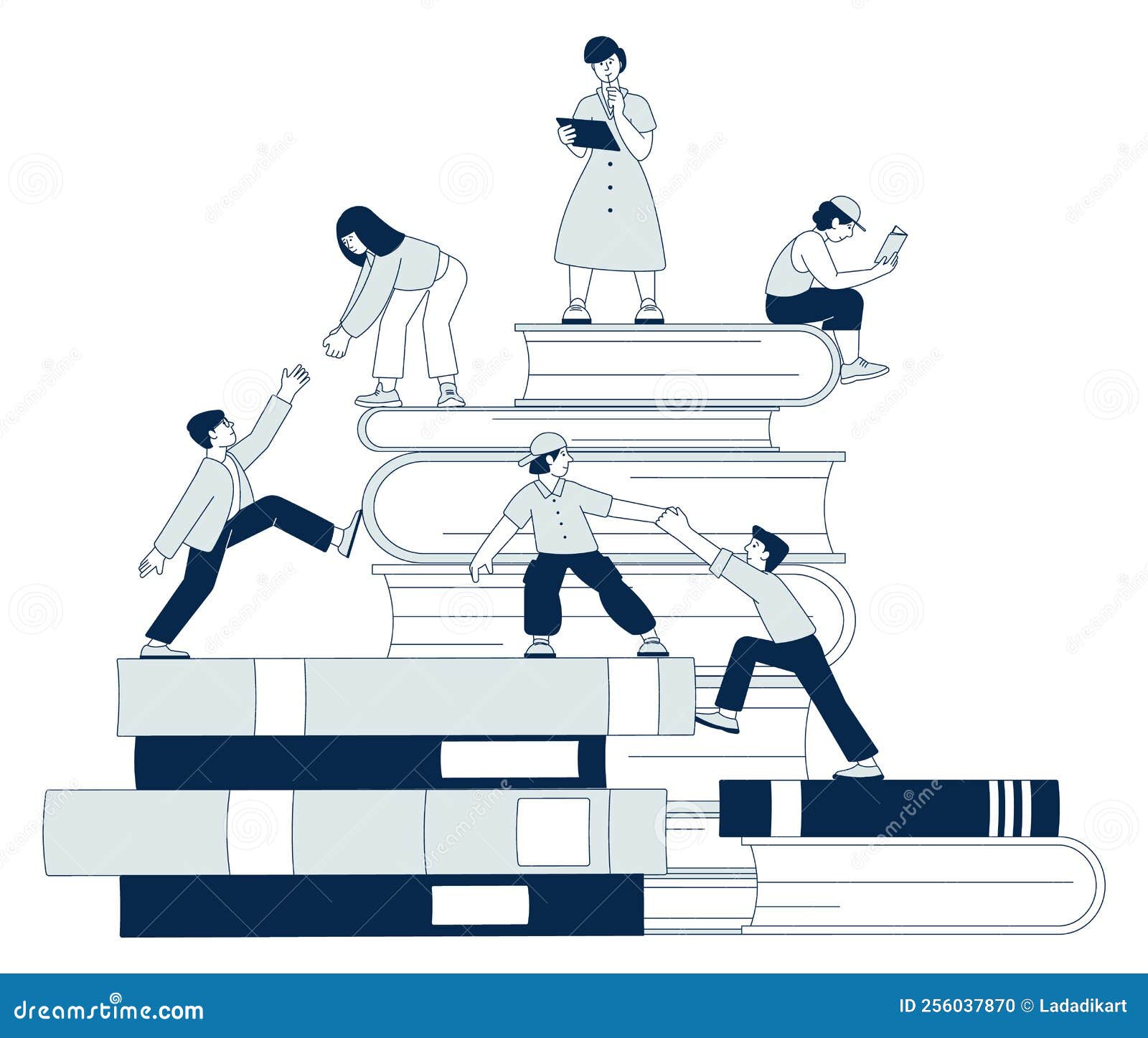 People Climbing on Book Stack. Studying Knowledge Concept Stock ...