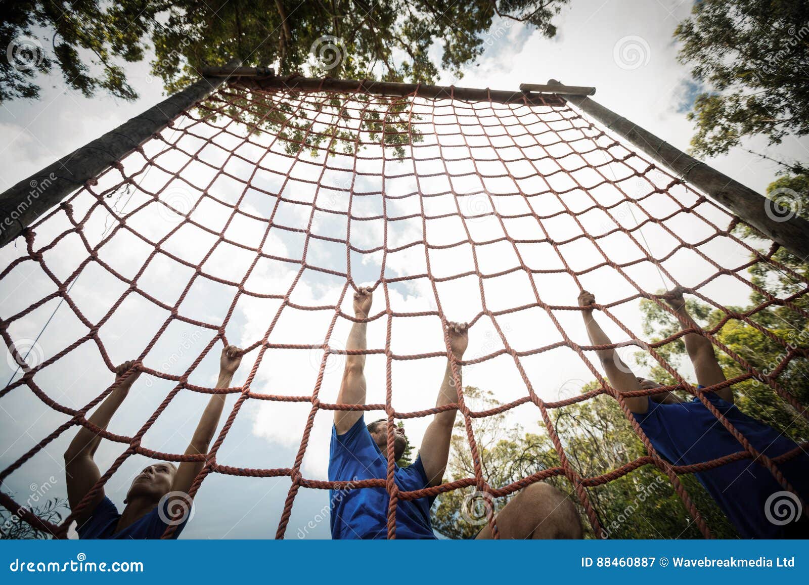 People Climbing a Net during Obstacle Course Stock Image - Image of ...