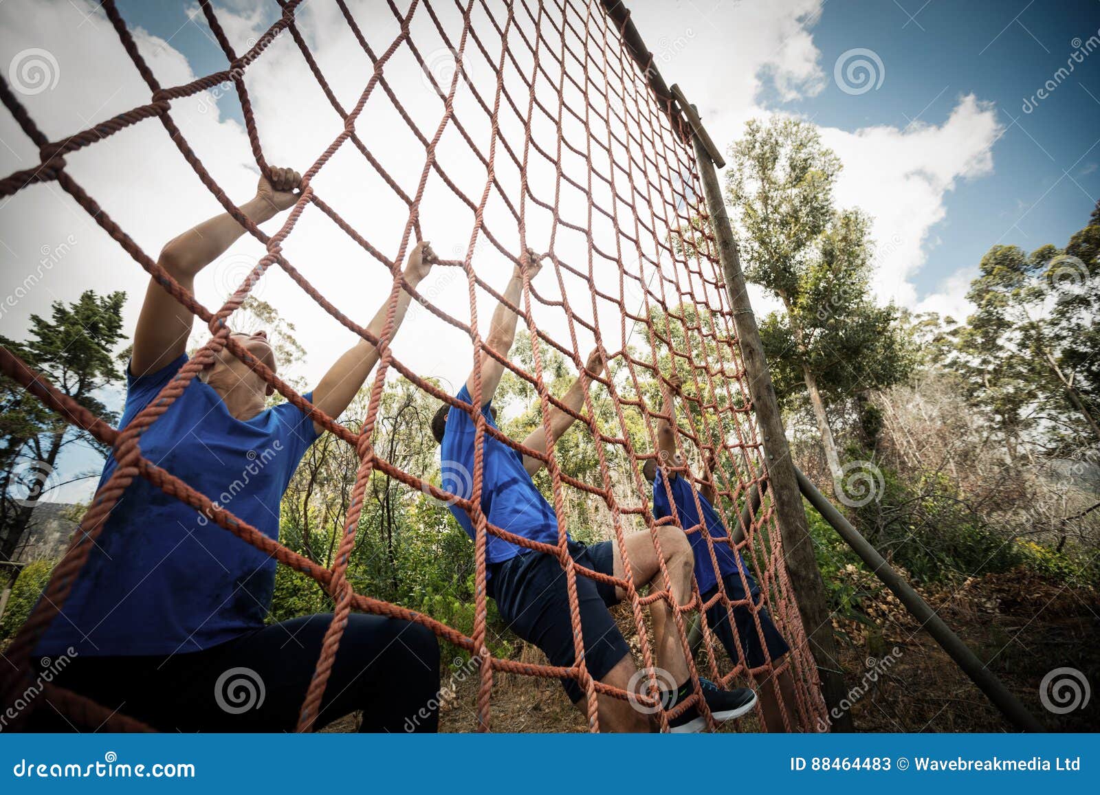 People Climbing a Net during Obstacle Course Stock Image - Image of ...