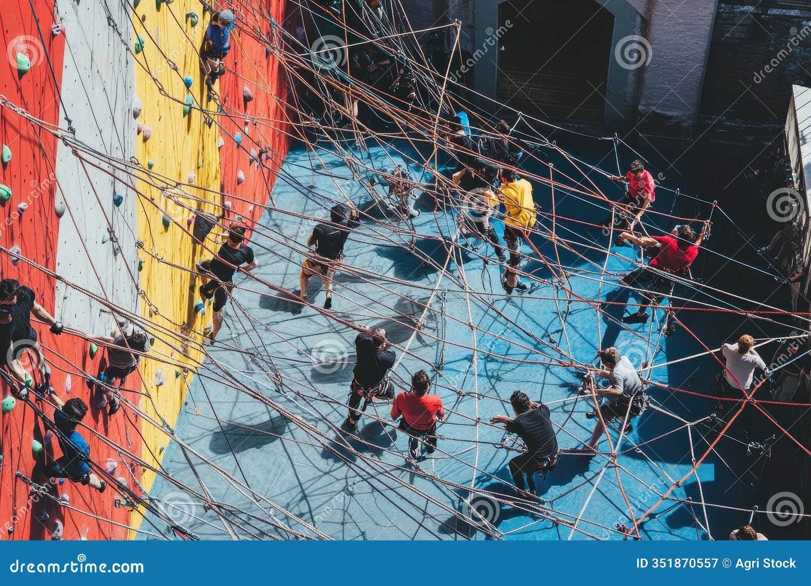 People Climbling and Navigating a Rope Course Stock Illustration ...