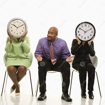 People with clock faces stock photo. Image of clock, businesswomen ...