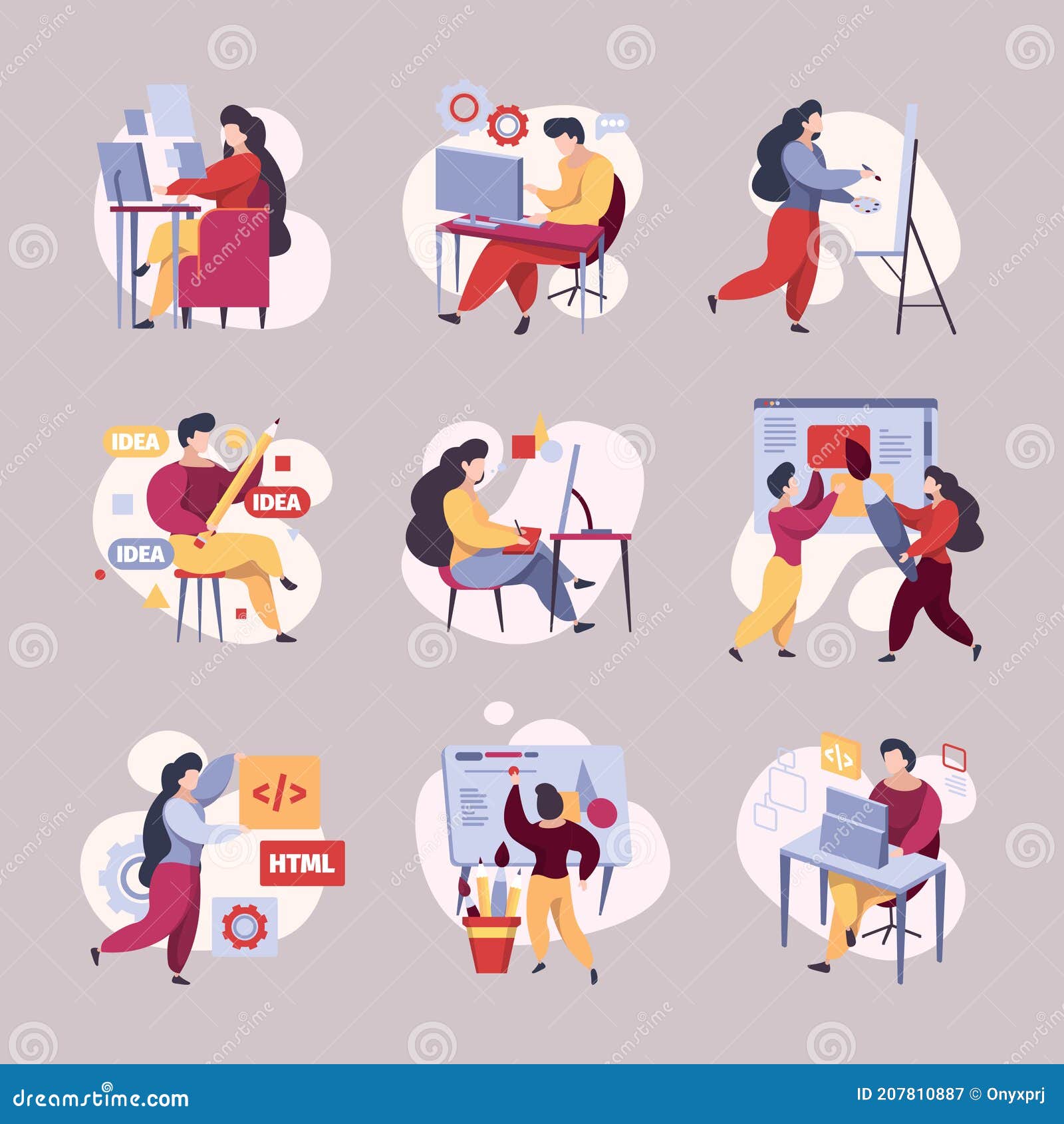People Coding. Busy Web Developers Hackers Programmers Working Garish Vector Illustrations Stock ...
