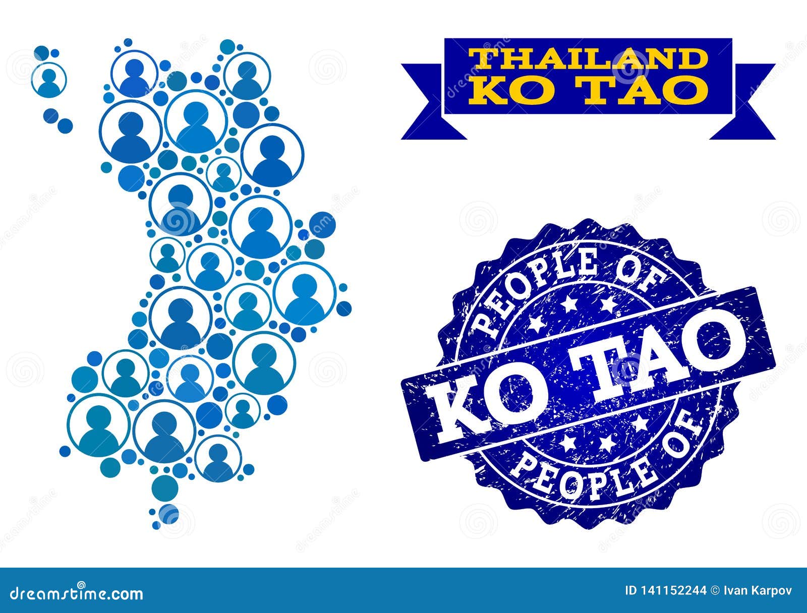 People Collage Of Mosaic Map Of Ko Tao And Scratched Seal Stamp Stock Vector Illustration Of