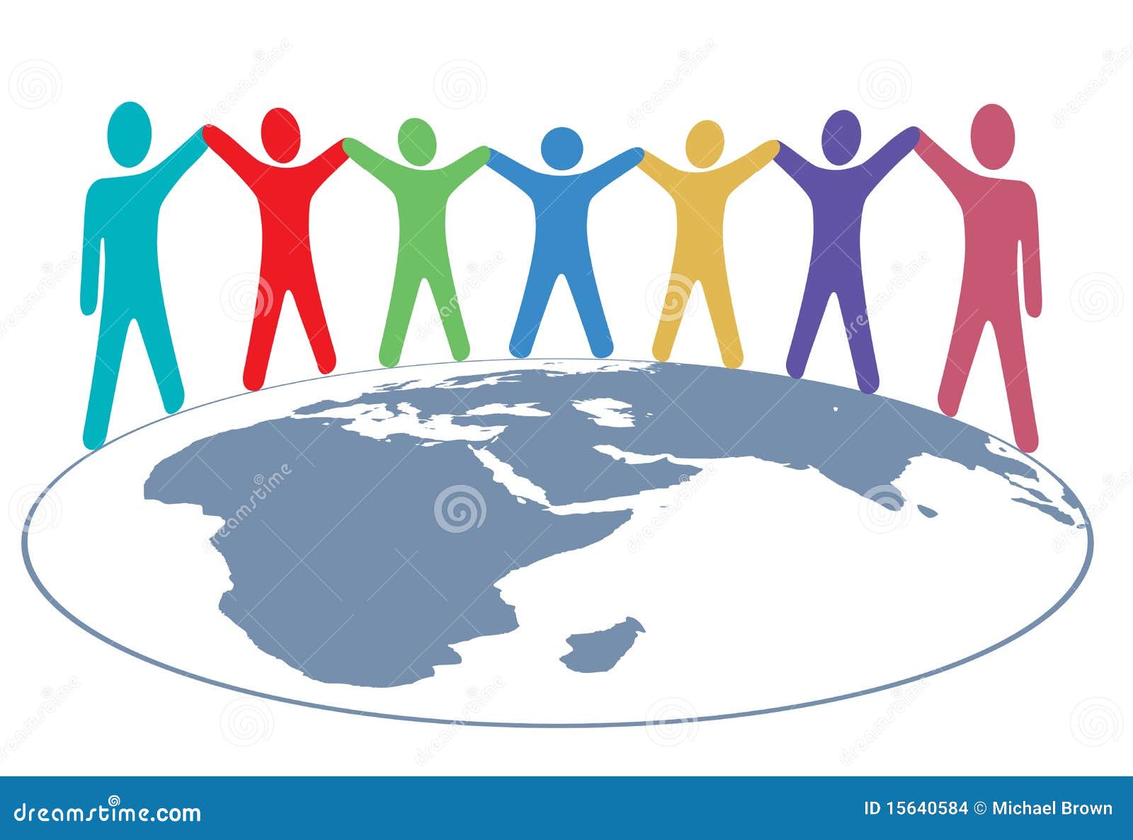 People Colors Hold Hands and Arms on World Map Stock Illustration ...