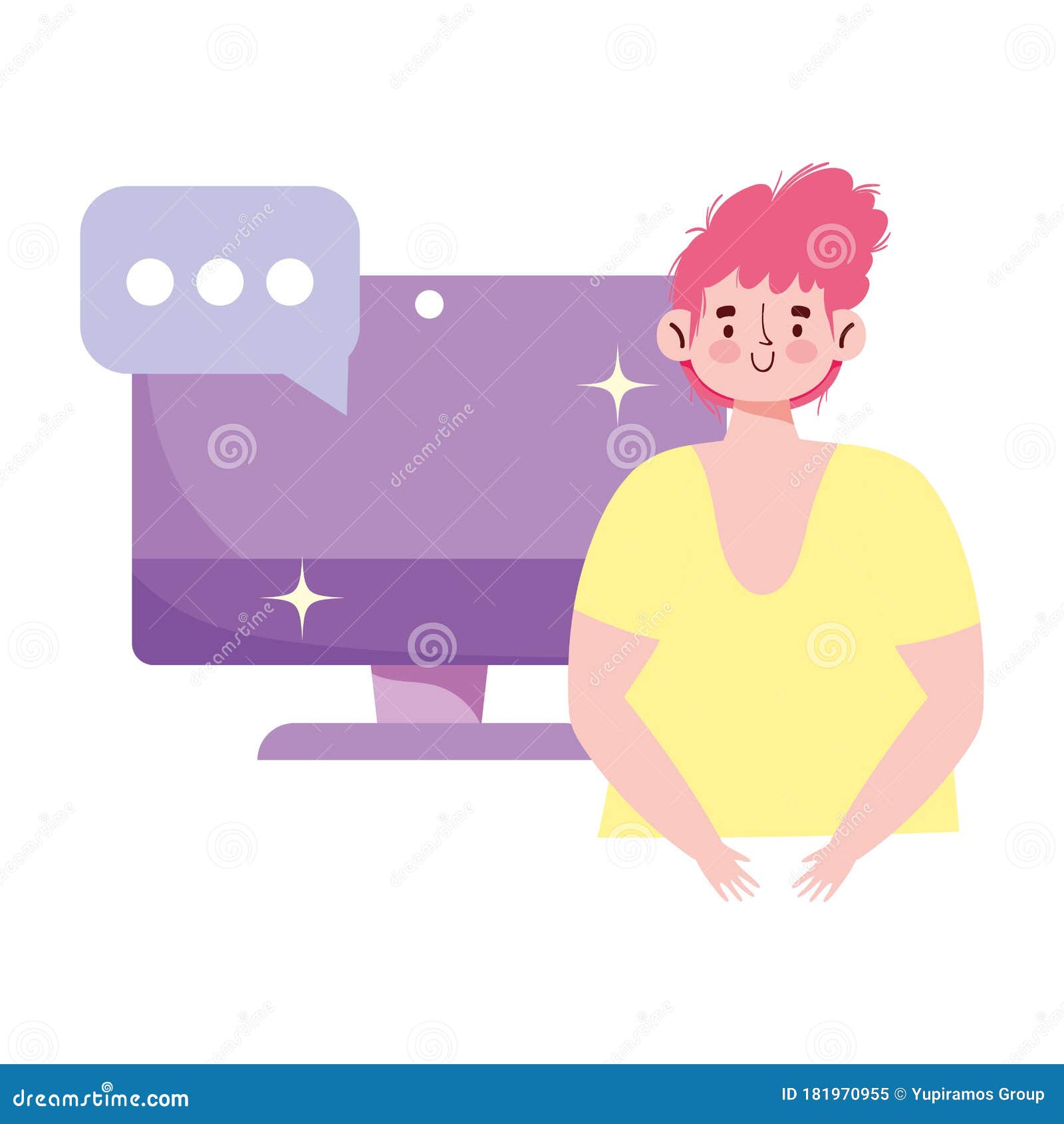 People Communication and Technology, Boy with Computer Chatting ...