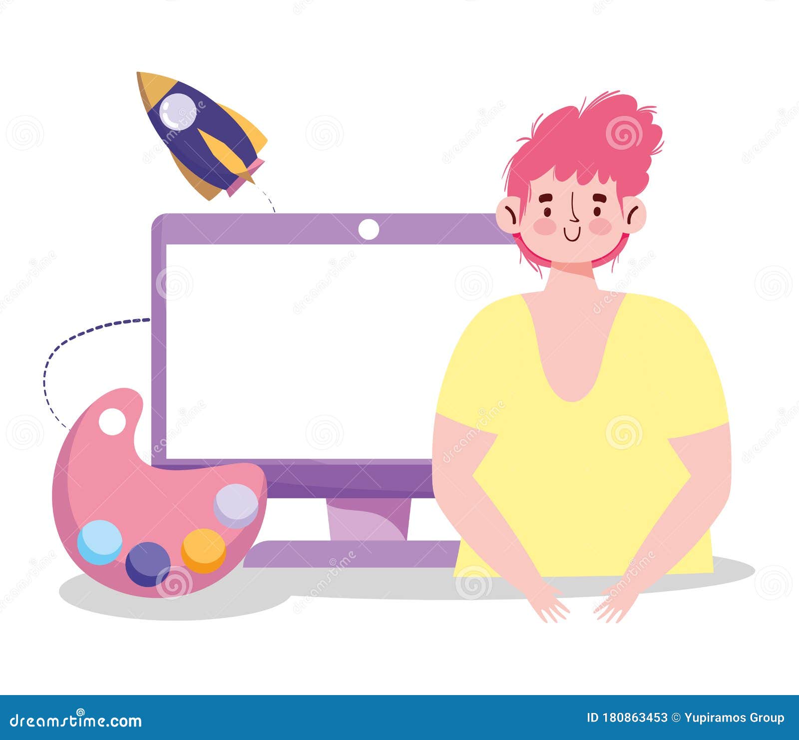 People Communication and Technology, Boy with Computer Idea Innovation ...