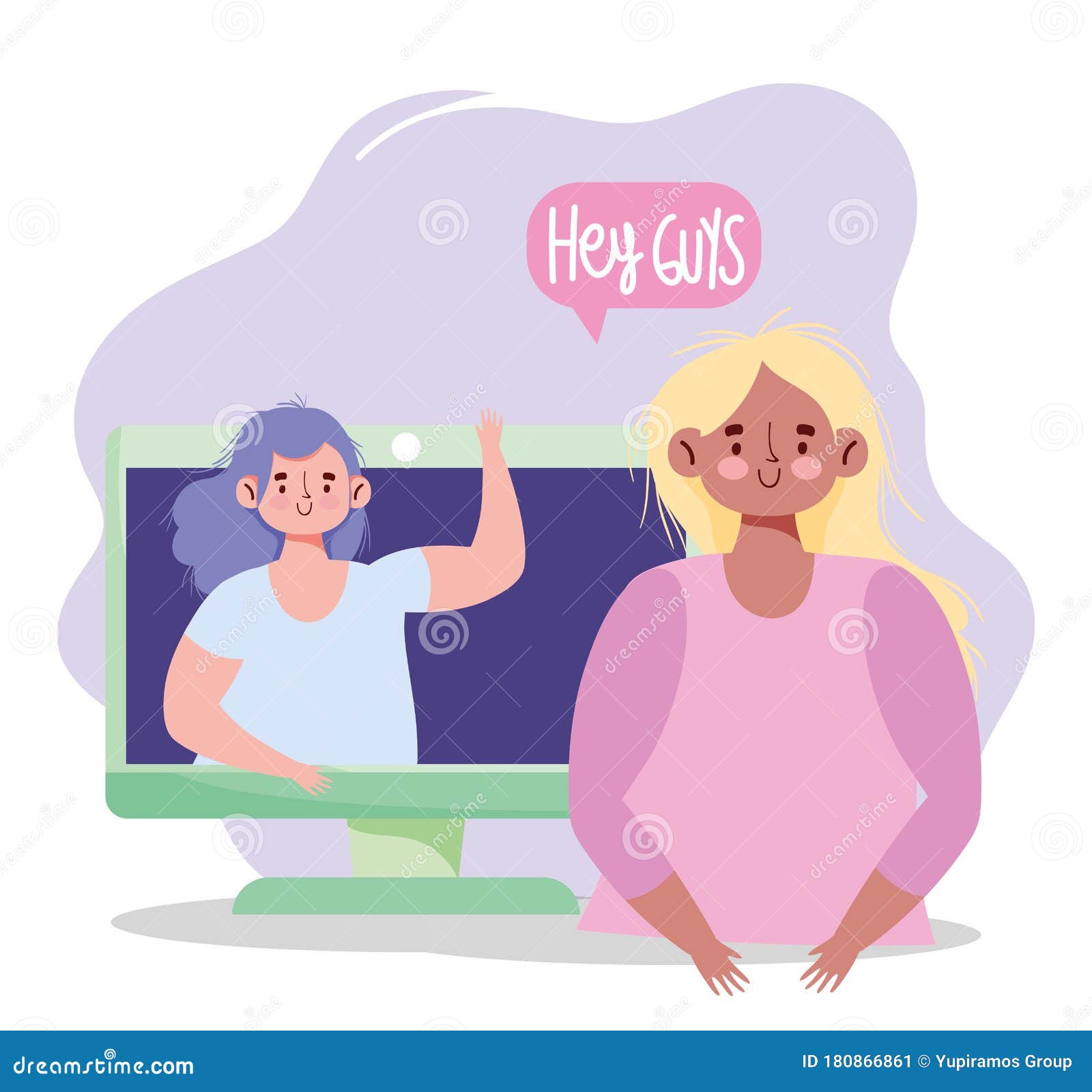 People Communication and Technology, Girls with Computer Greeting Chat ...