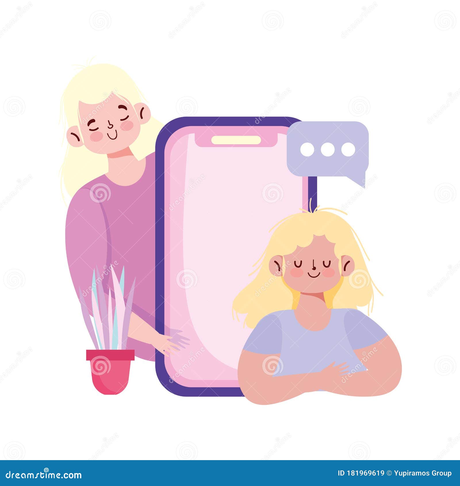 People Communication and Technology, Girls with Smartphone Chatting ...