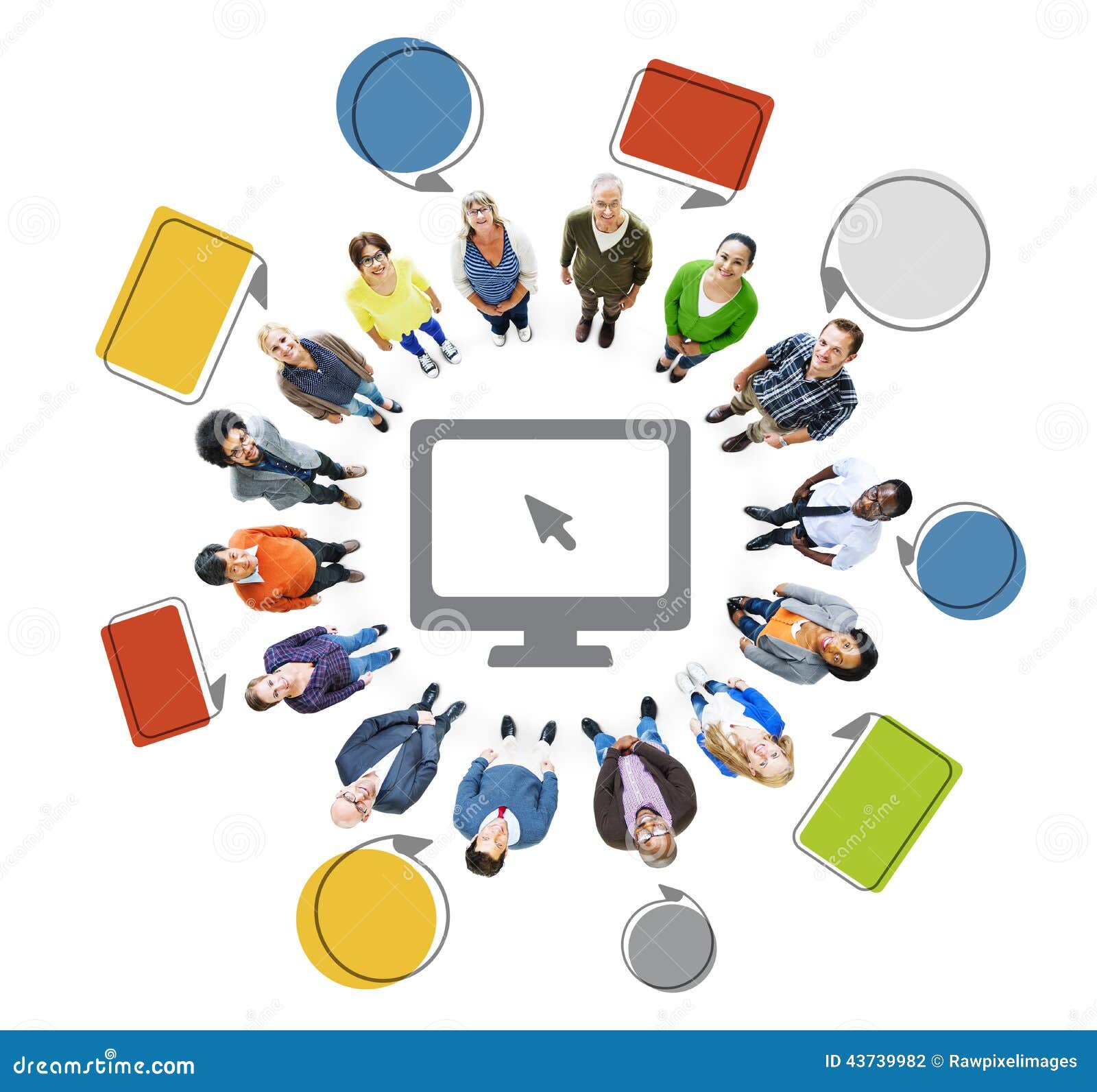 People with Computer and Empty Speech Bubbles Stock Illustration ...