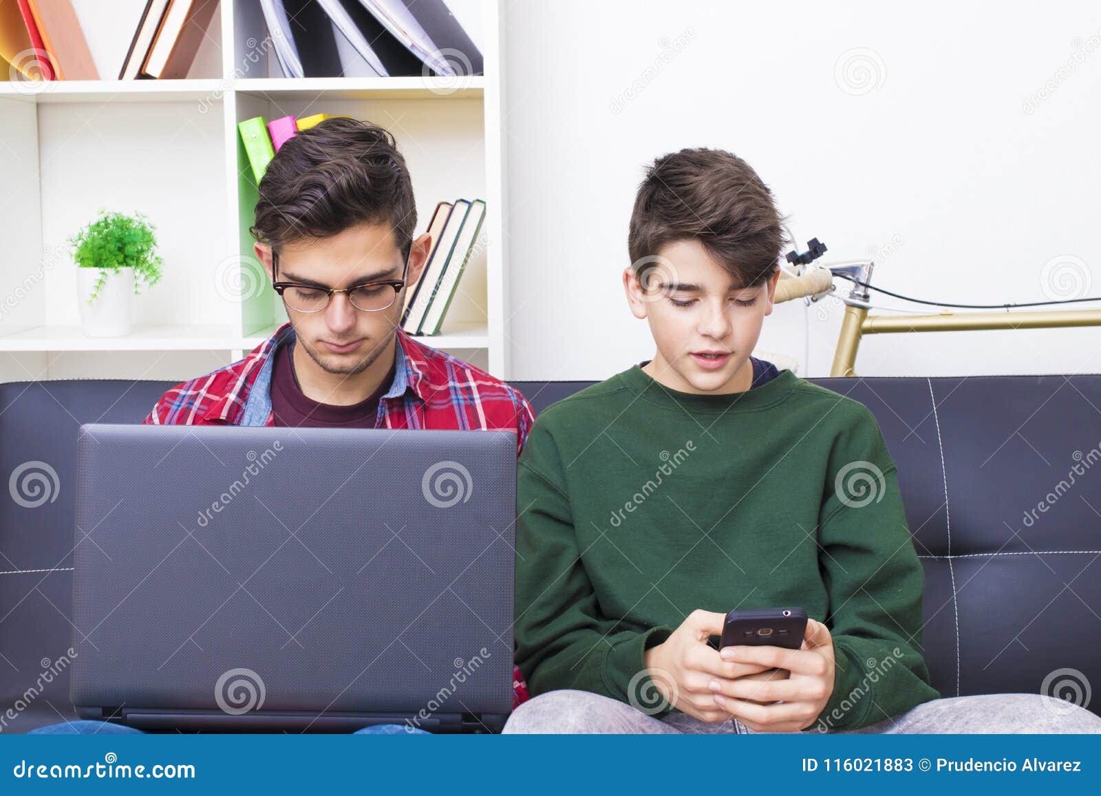People with Computer and Mobile Phone Stock Image - Image of friends ...