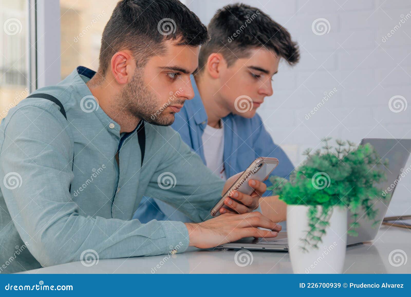 People with Computer and Mobile Phones Stock Image - Image of message ...