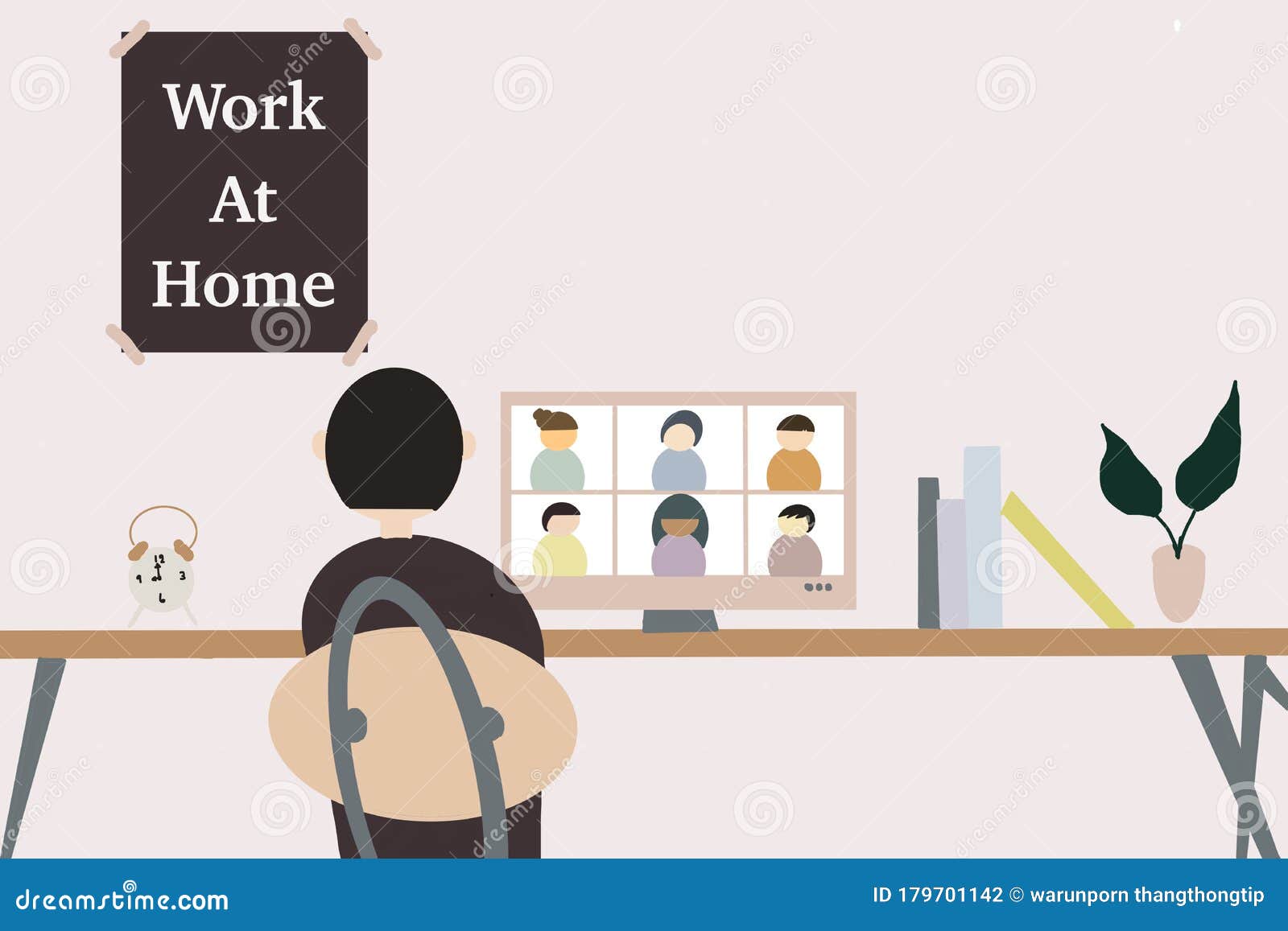 People on Computer Screen Taking with Colleague. Videoconferencing and ...