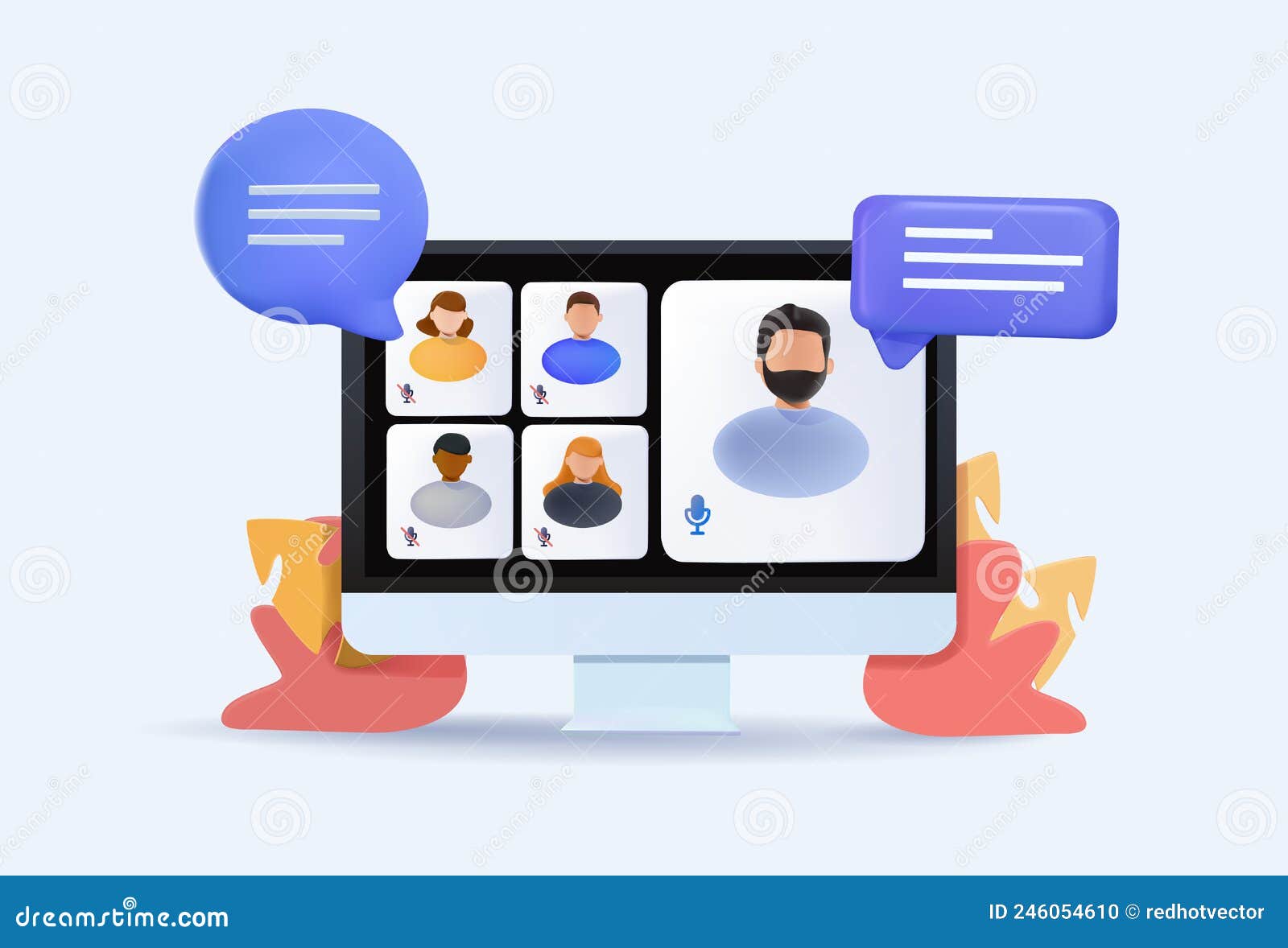 People on Computer Screen Taking with Colleague. Videoconferencing and ...