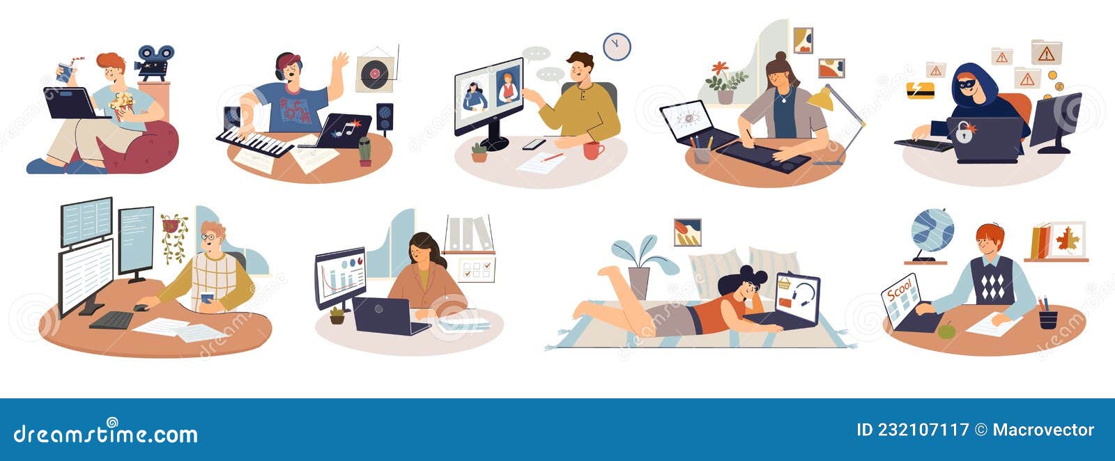 People with Computers Set stock vector. Illustration of exercise ...