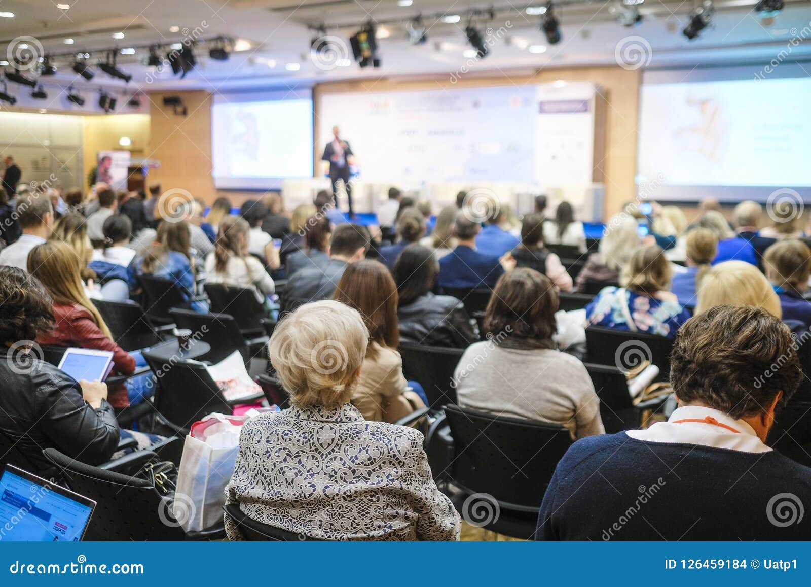People on a conference editorial stock image. Image of collage - 126459184