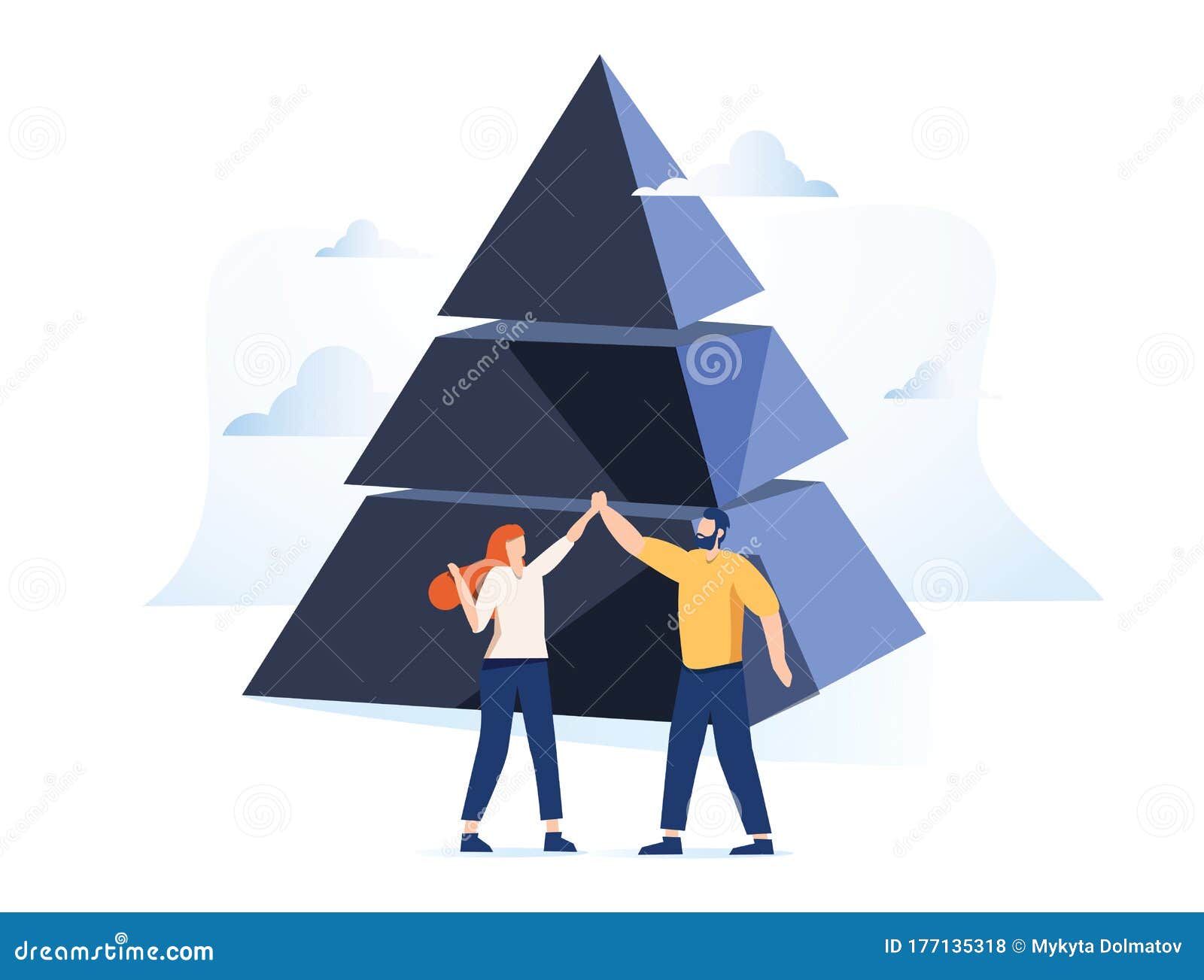 People Connect the Elements of the Pyramid, Vector Illustration Flat ...