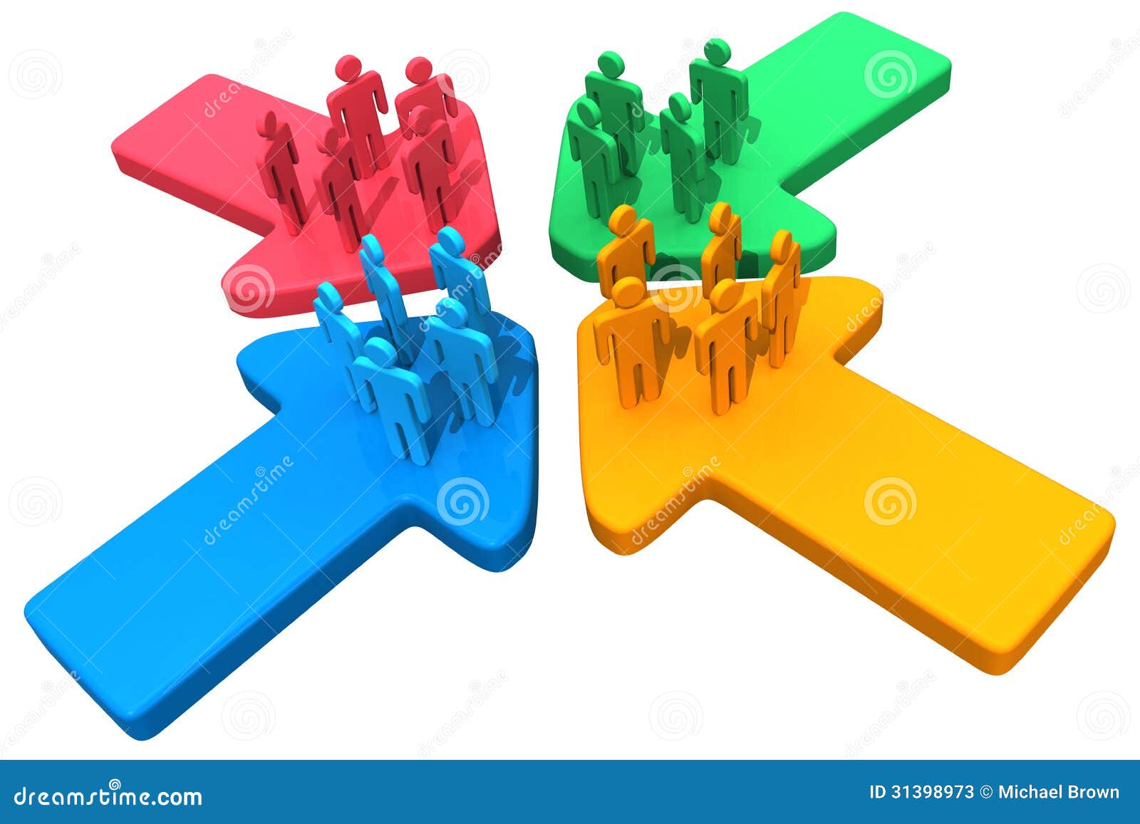 People Connect Meet 4 Arrows Meeting Point Stock Illustration - Image ...
