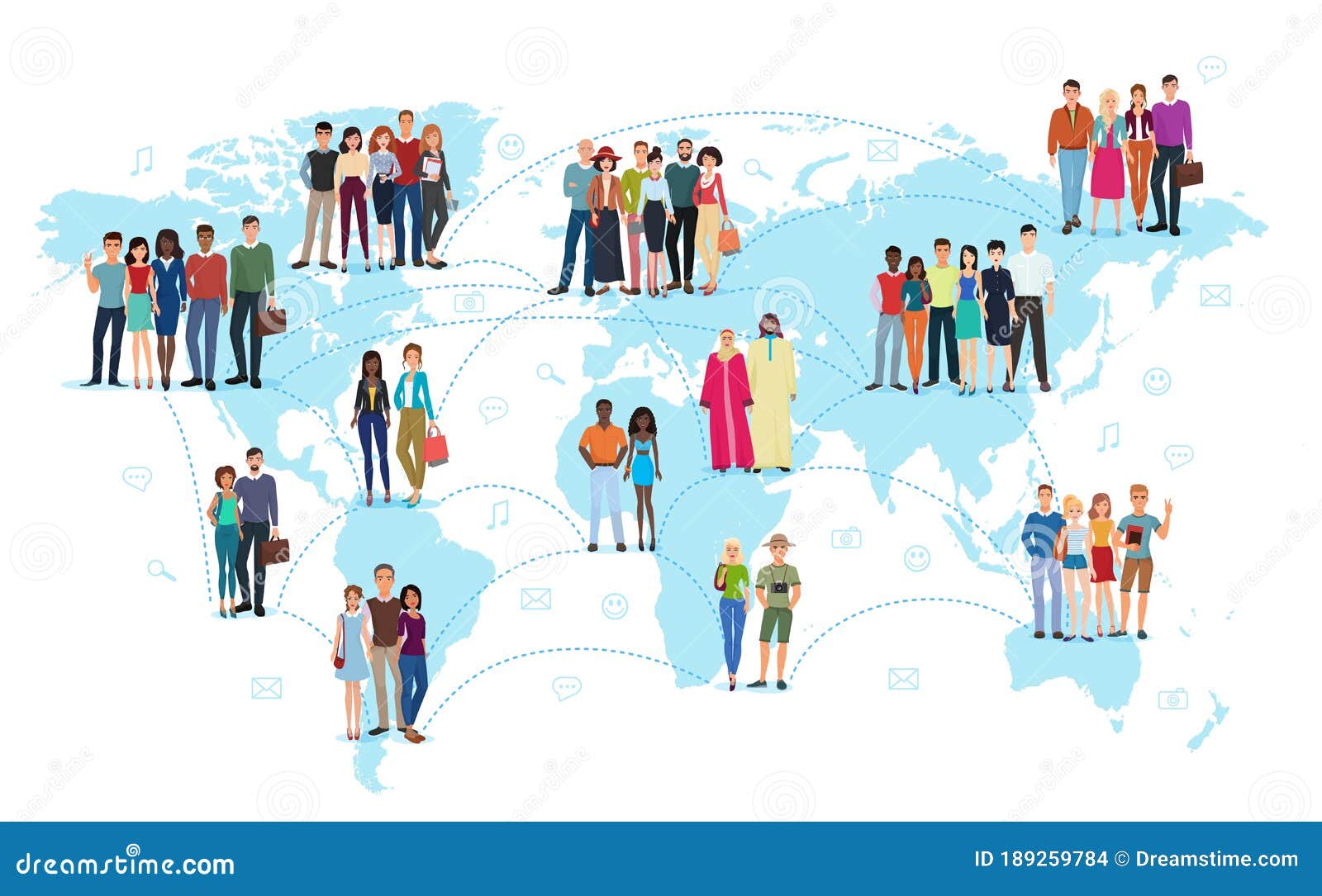 The People Connected with Lines Standing on a World Map Vector ...