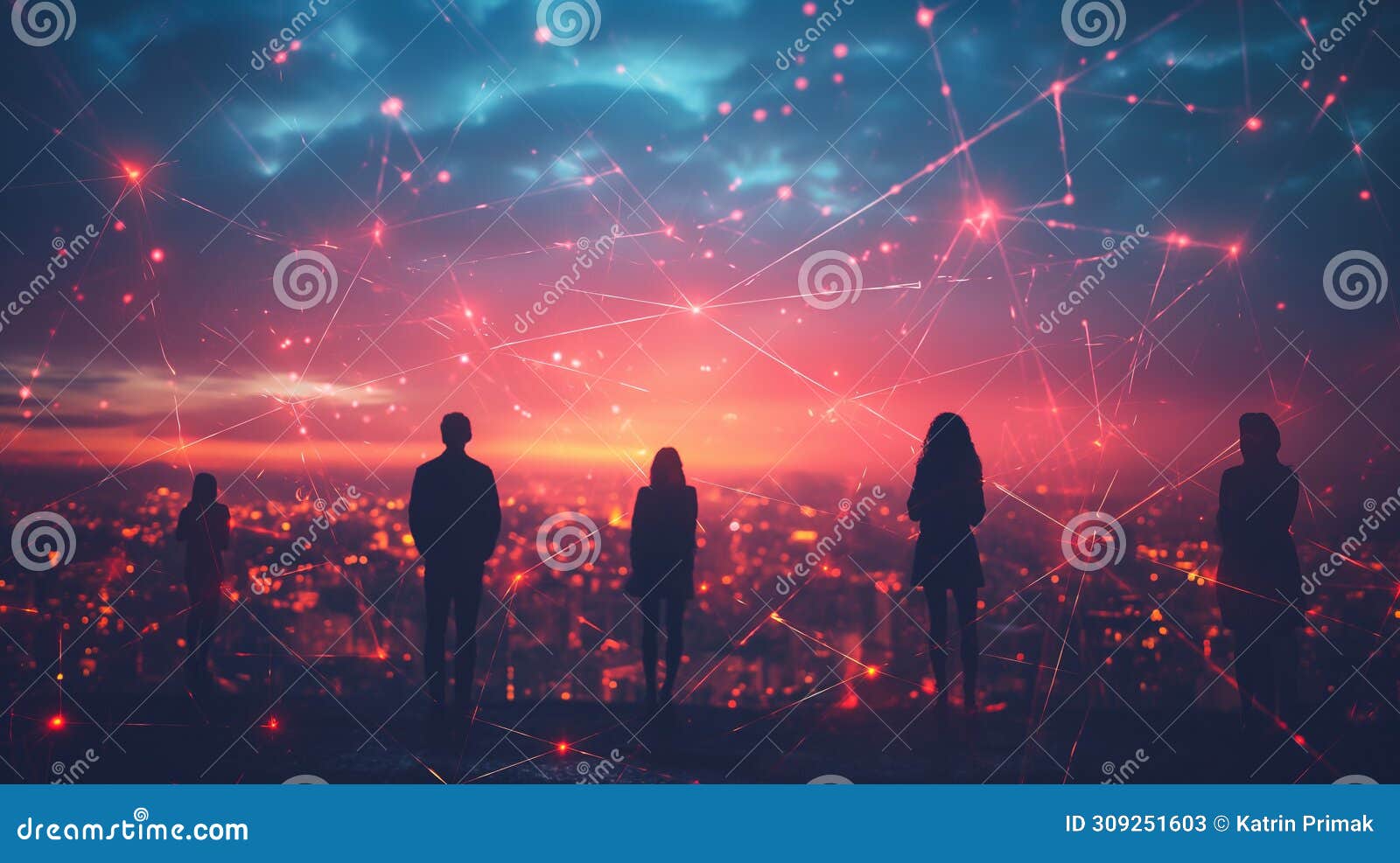 People Connected by Network of Lights, Concept of Globalization and ...