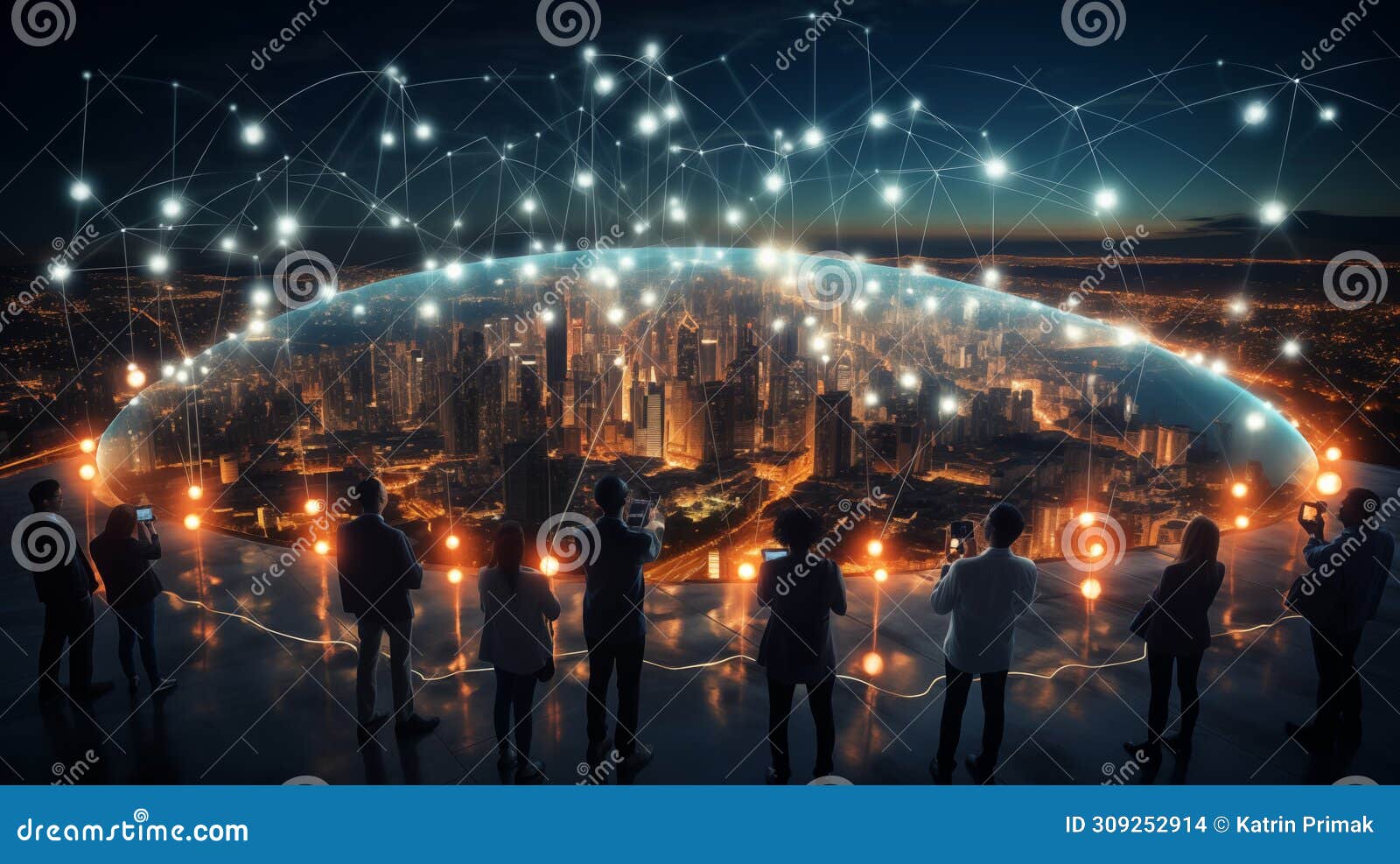 People Connected by Network of Lights, Concept of Globalization and ...