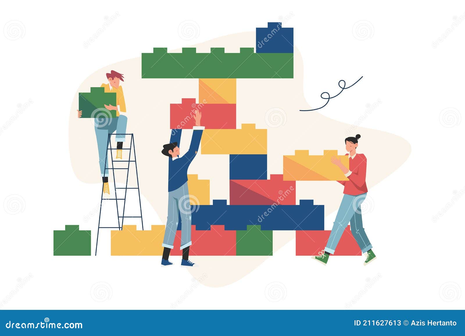 People Connecting The Elements Of The Blocks Cartoon Vector ...