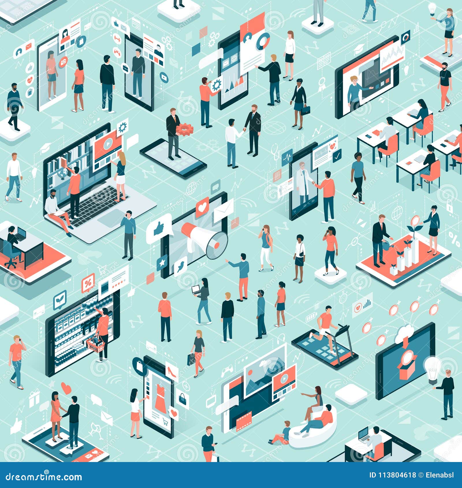 People Connecting Online and Touch Screen Devices Stock Vector ...