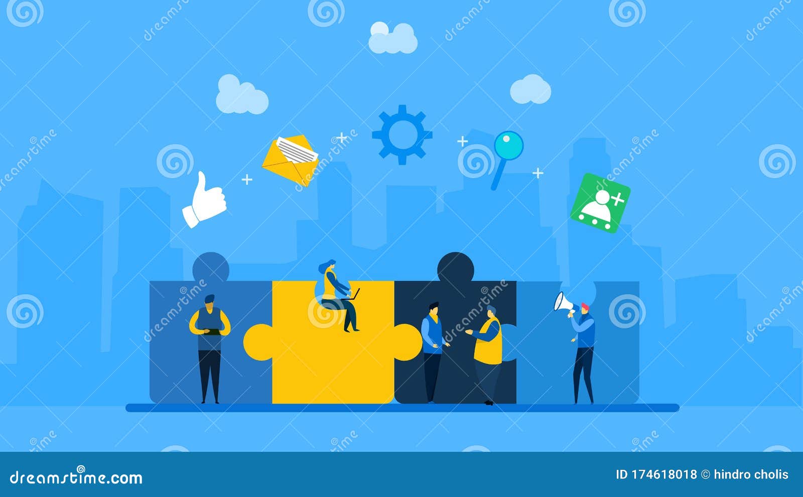 People Connecting Puzzle Elements. Stock Vector - Illustration of ...
