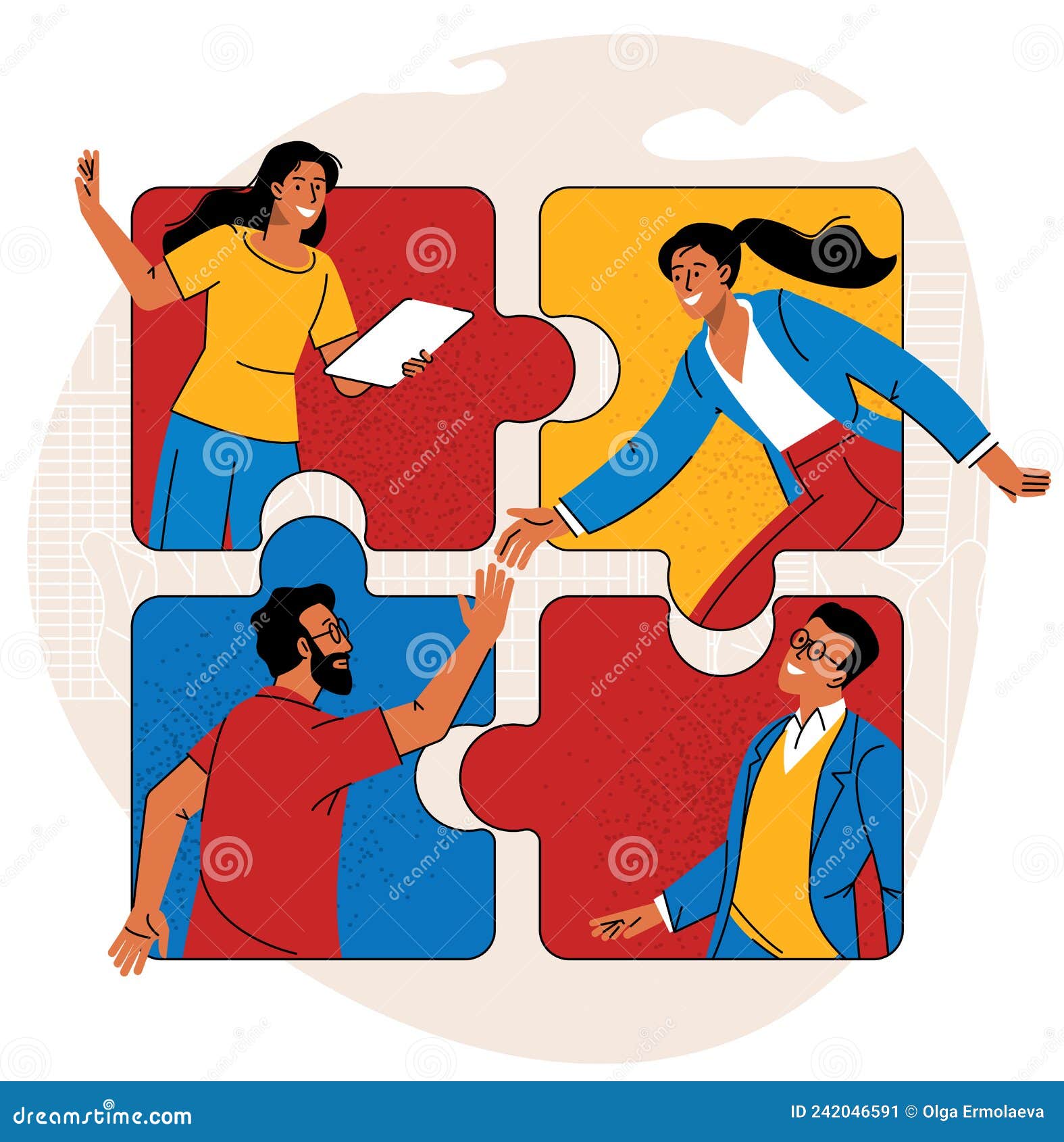 People Connecting Puzzle Elements. Stock Vector - Illustration of work ...