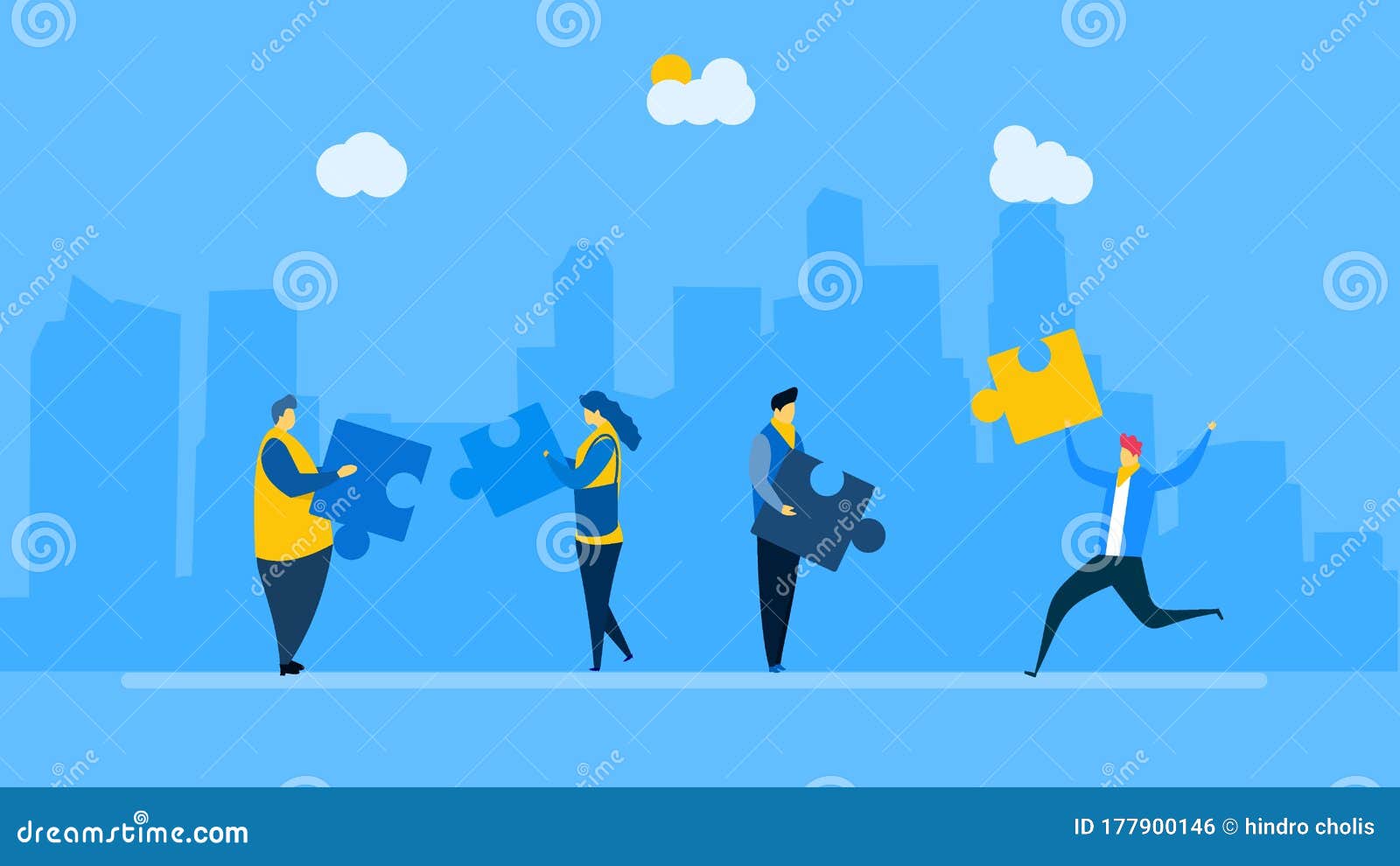 People Connecting Puzzle Elements Stock Vector - Illustration of ...