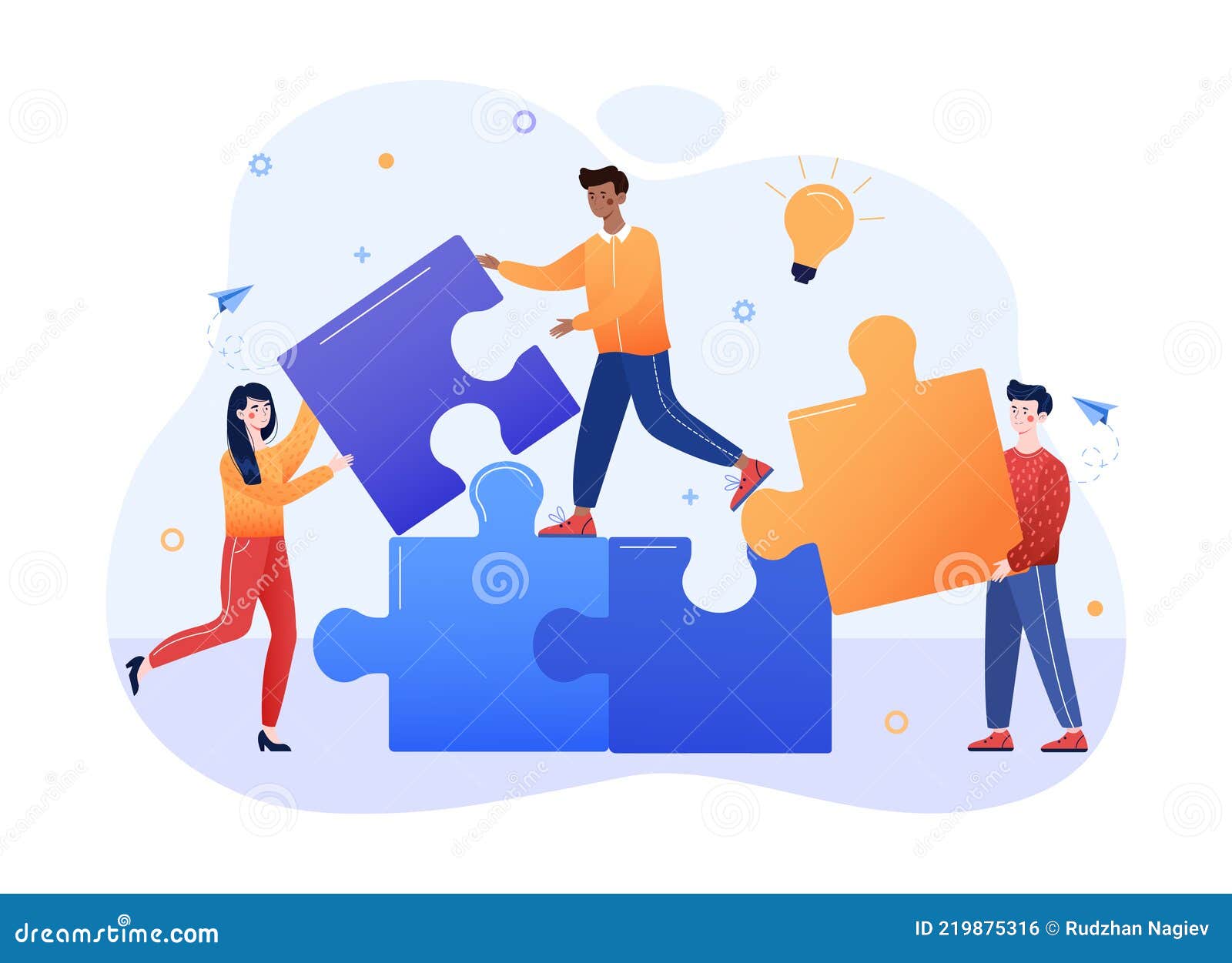 People Connecting Puzzle Elements Stock Vector - Illustration of flat ...