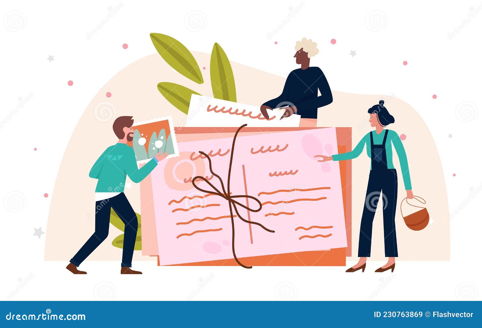 People with Correspondence Letter in Paper Envelope with Postage Stamp ...