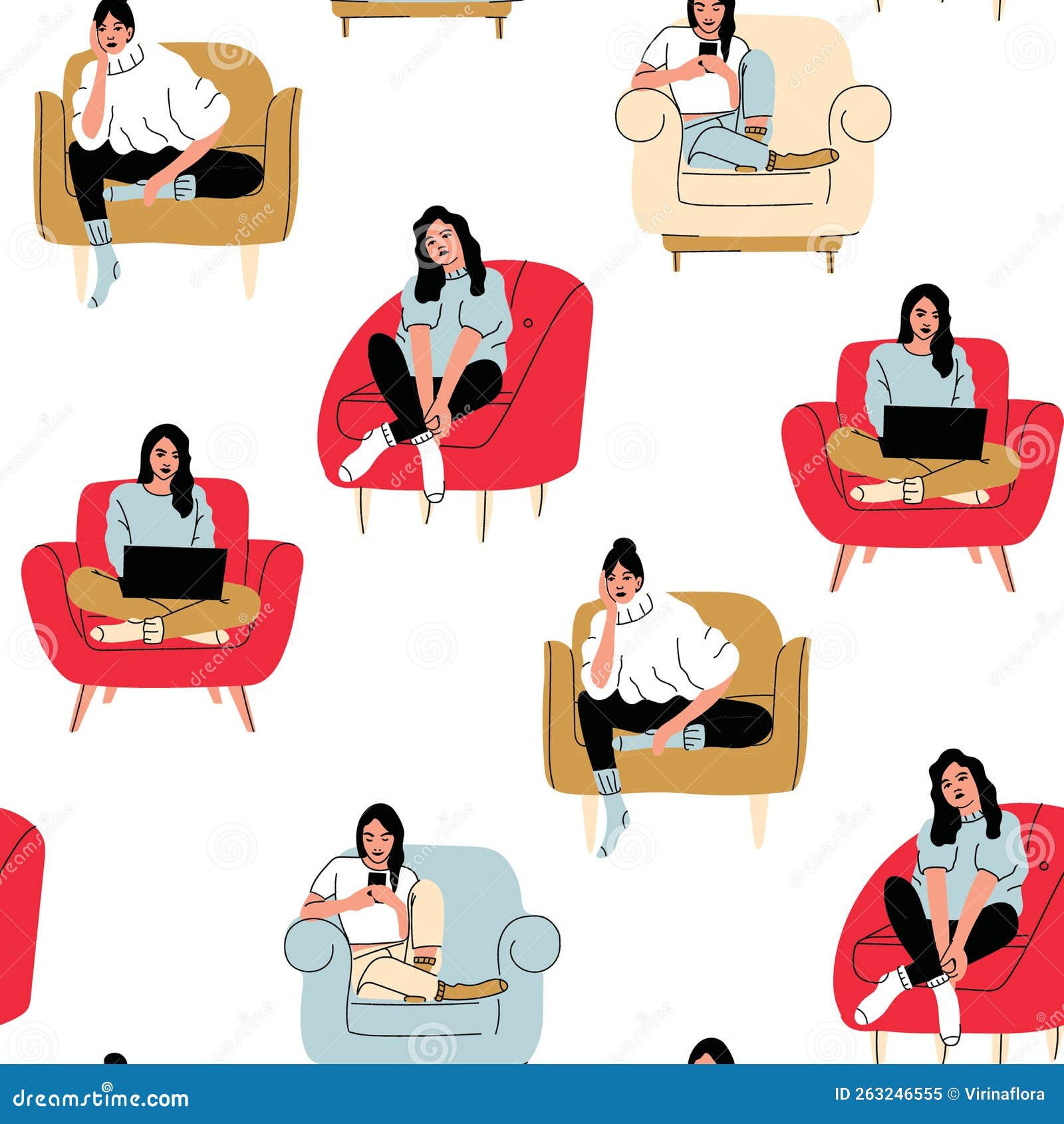 People on the Couch Vector Cartoon Seamless Pattern Background for ...